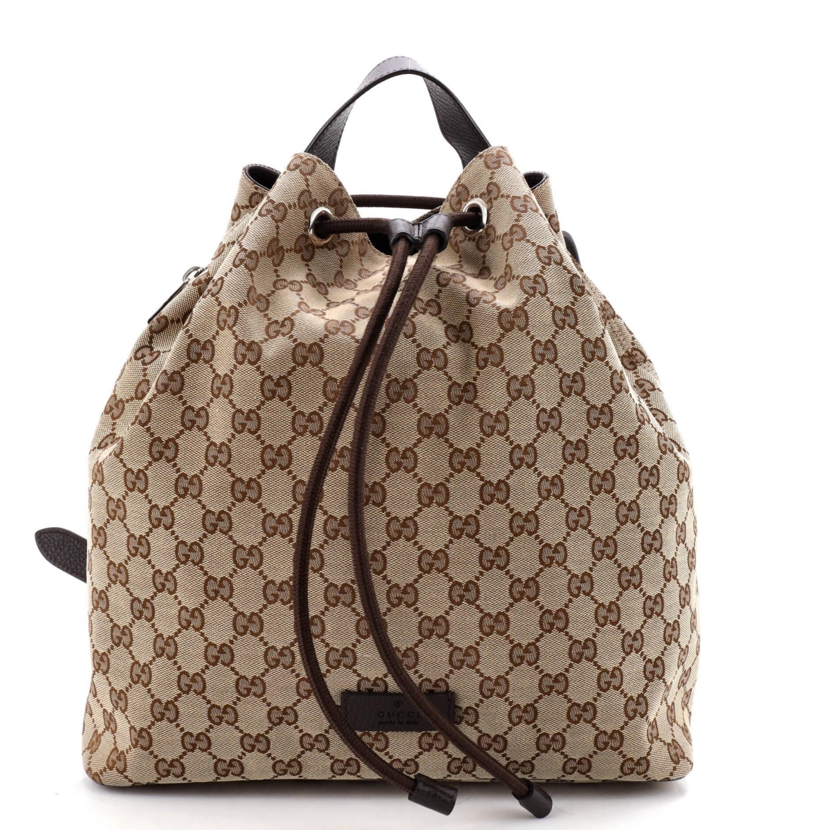 Click here for Pre-Owned Gucci Medium Drawstring Backpack Gg Canv... prices