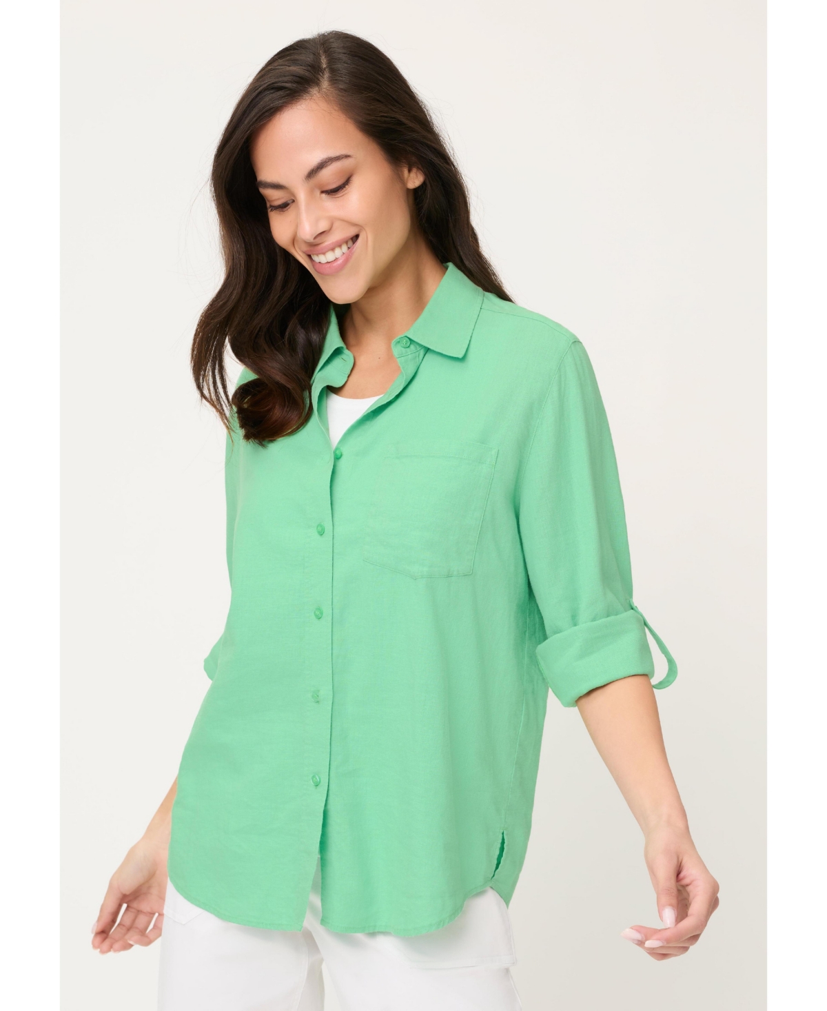 Click here for Olsen Womens Linen Blend Shirt - Jade prices