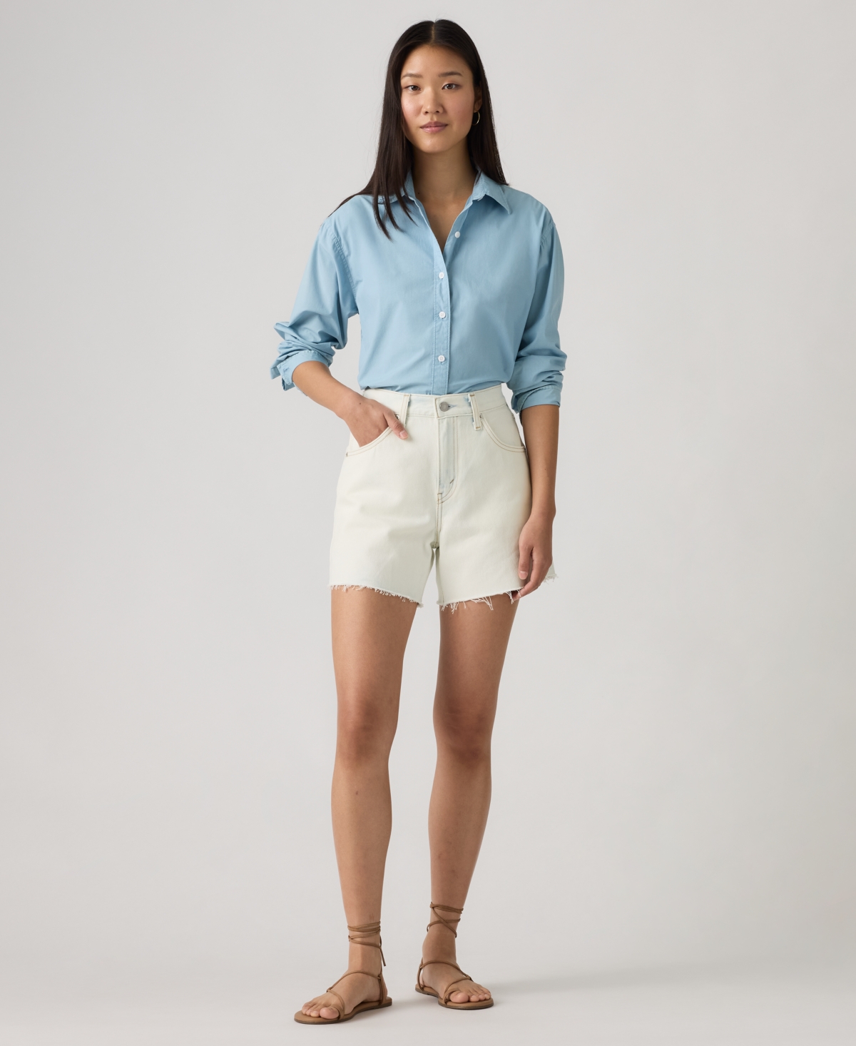 Click here for Levis Womens Cotton Cinch-Waist Denim Shorts - Gla... prices