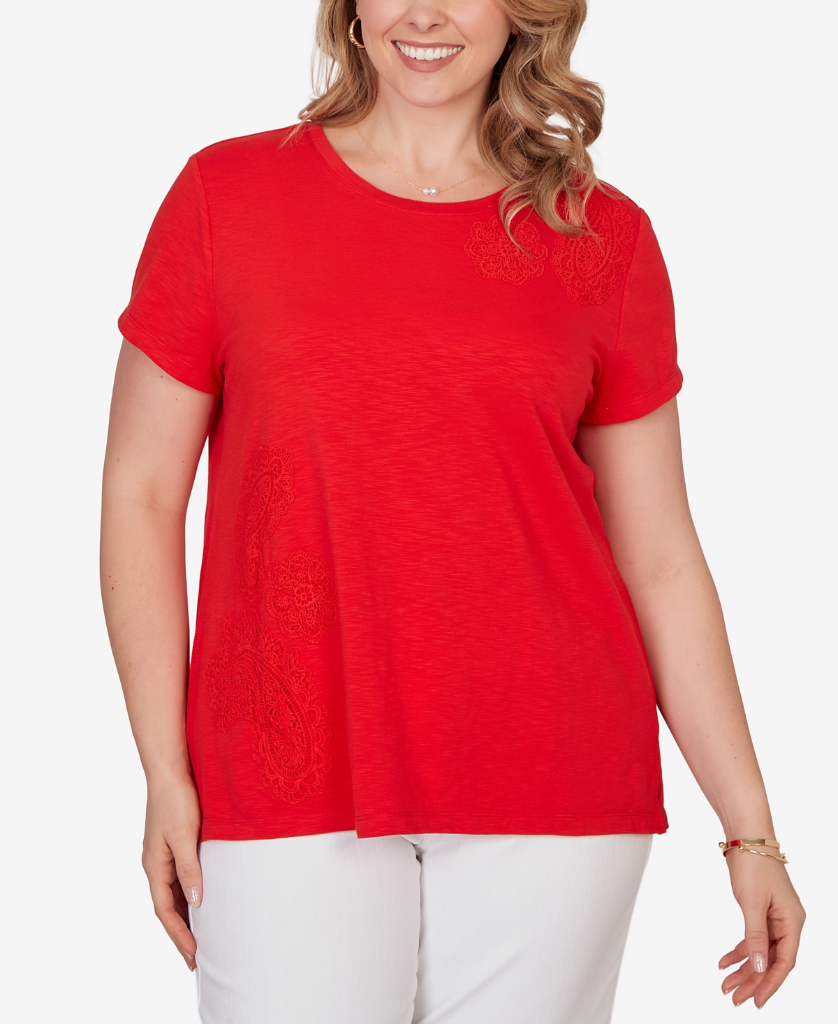 Click here for Ruby Rd. Plus Size Paisley Lace Solid Knit T-Shirt... prices