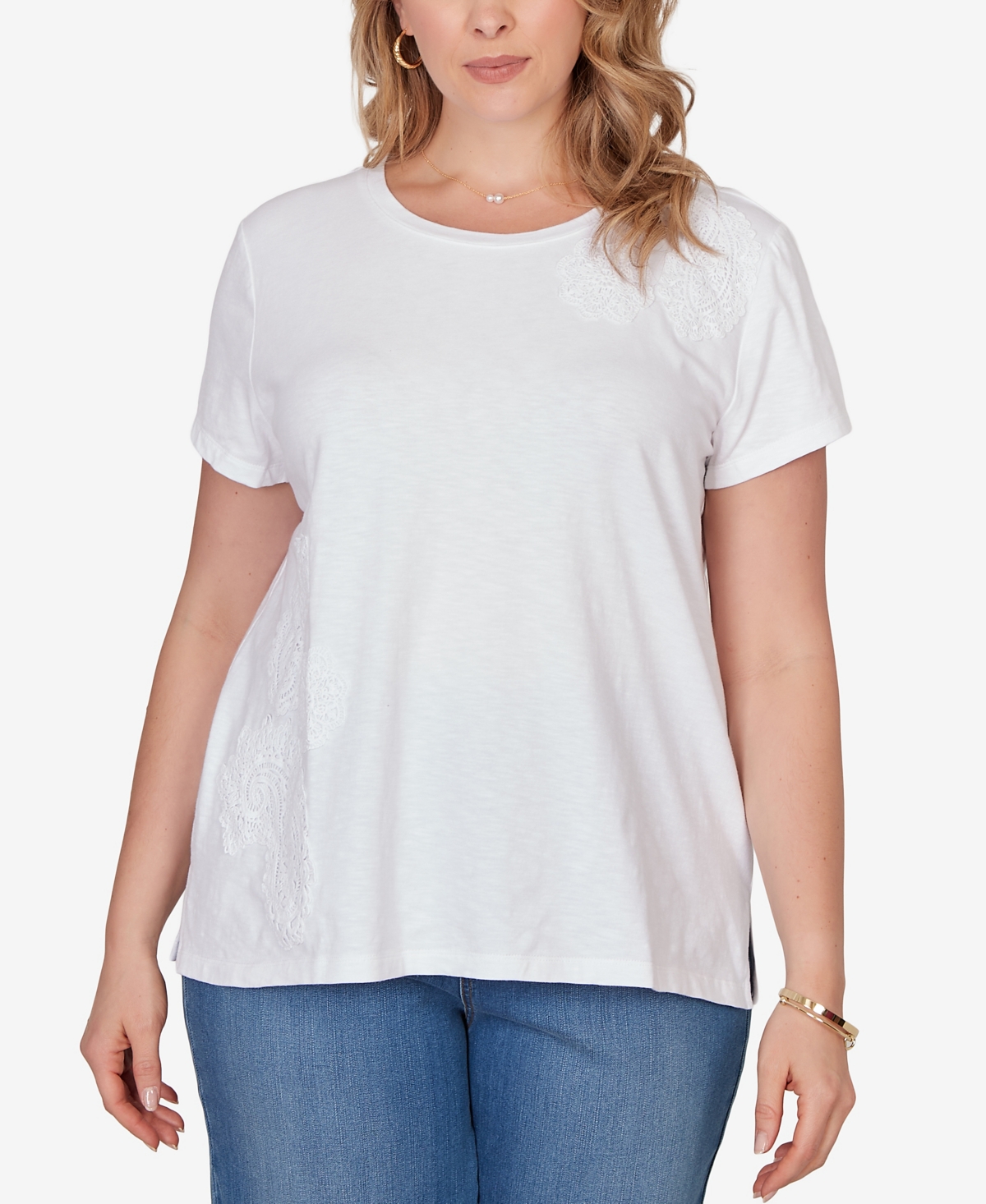 Click here for Ruby Rd. Plus Size Paisley Lace Solid Knit T-Shirt... prices