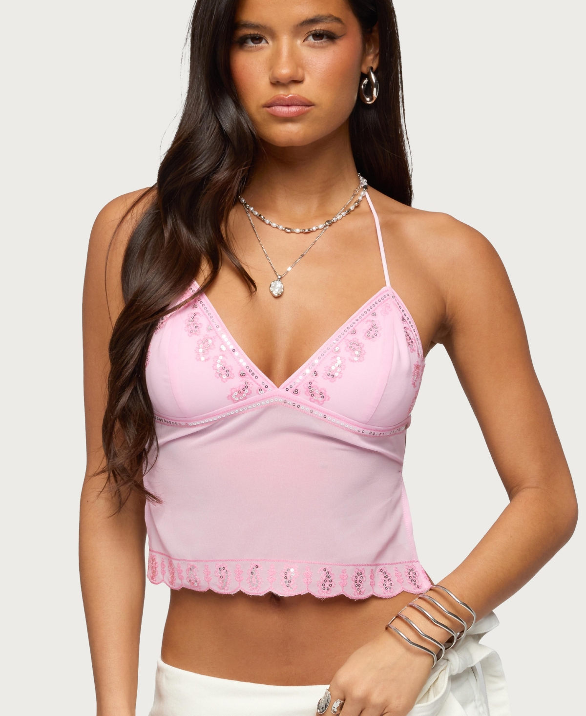 Click here for Edikted Womens Allise Backless Sequin Halter Top -... prices