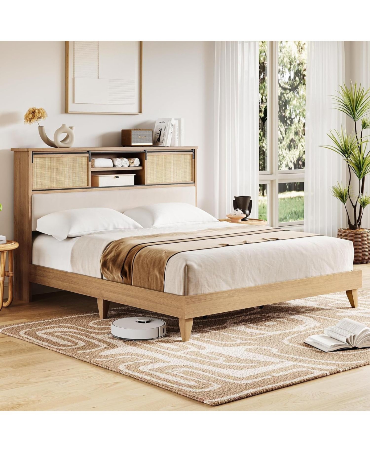 Click here for gaomon Rattan Bed Frame with Headboard  Storage Sh... prices