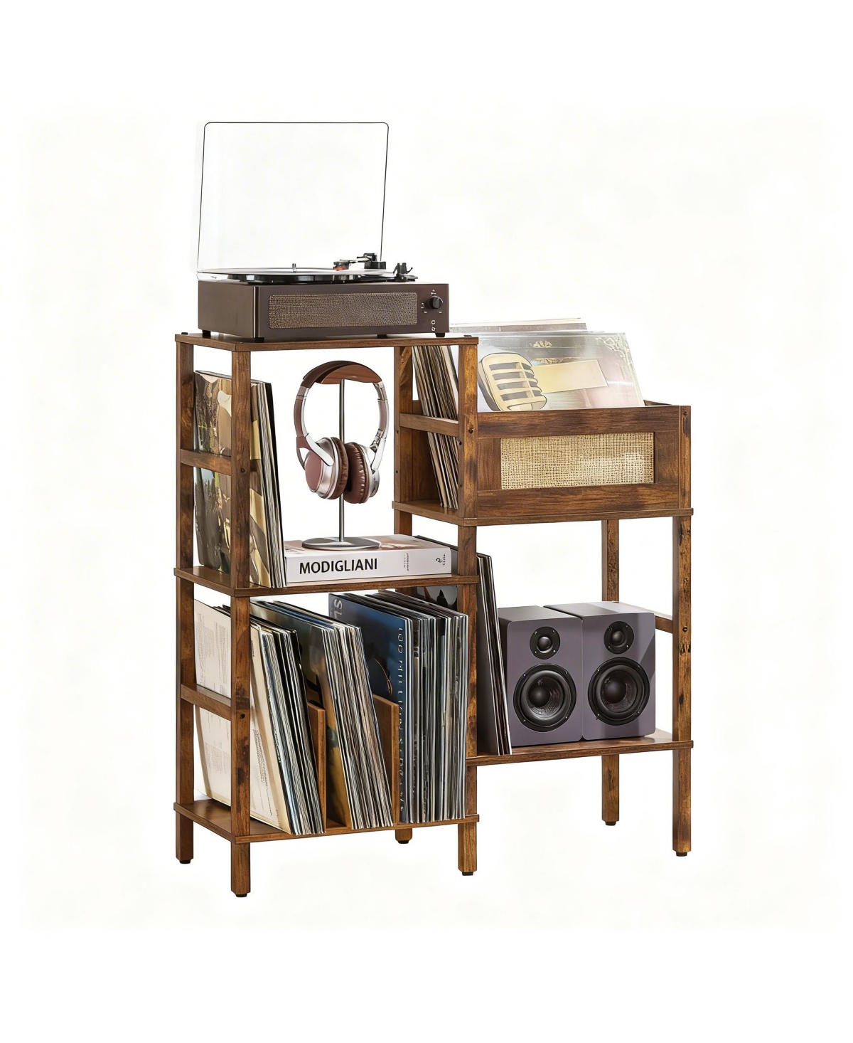 Click here for Yigii Record Player Stand Vintage Wood Rattan Medi... prices
