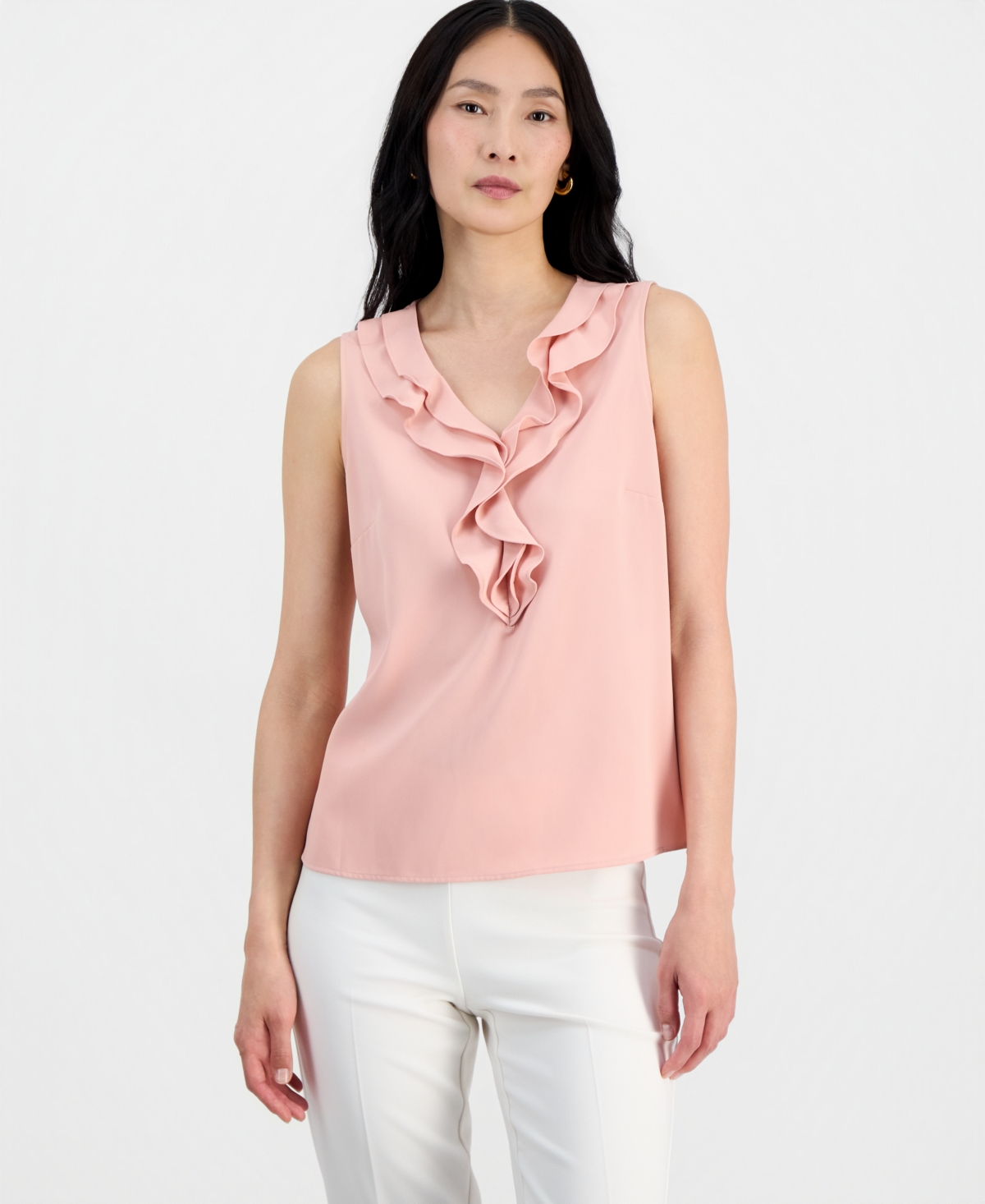 Click here for Kasper Petite Sleeveless V-Neck Ruffle-Front Blous... prices