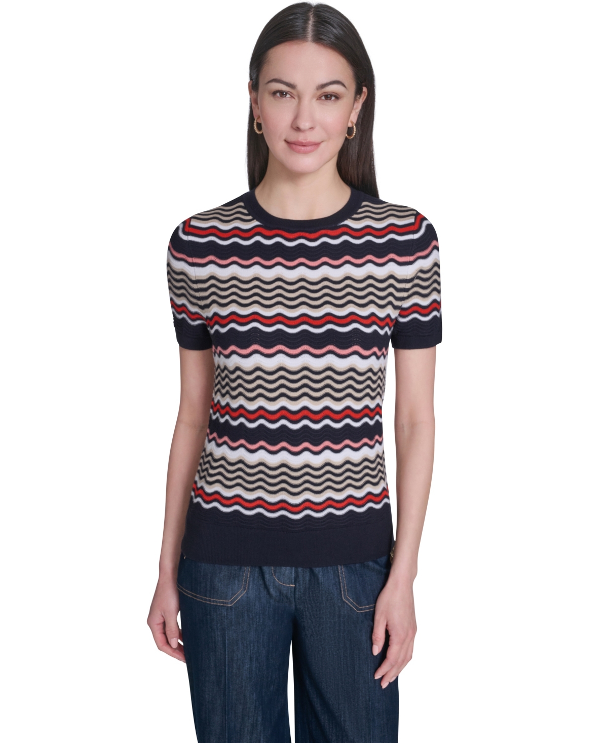 Click here for Tommy Hilfiger Womens Crewneck Scallop Stripe Swea... prices