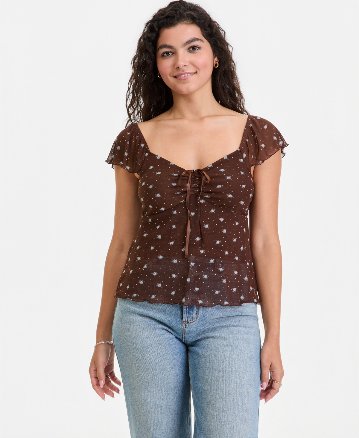 Click here for Ultra Flirt Juniors Flutter-Sleeve Tie-Neck Top -... prices