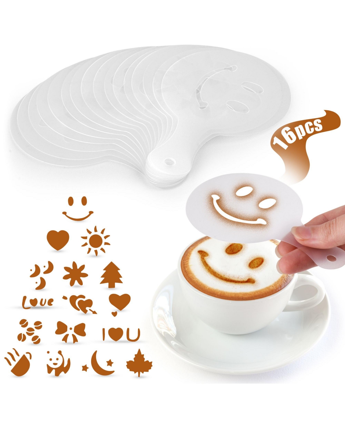 Click here for Plastic Stencils for Latte Art 16-Pc. - White prices