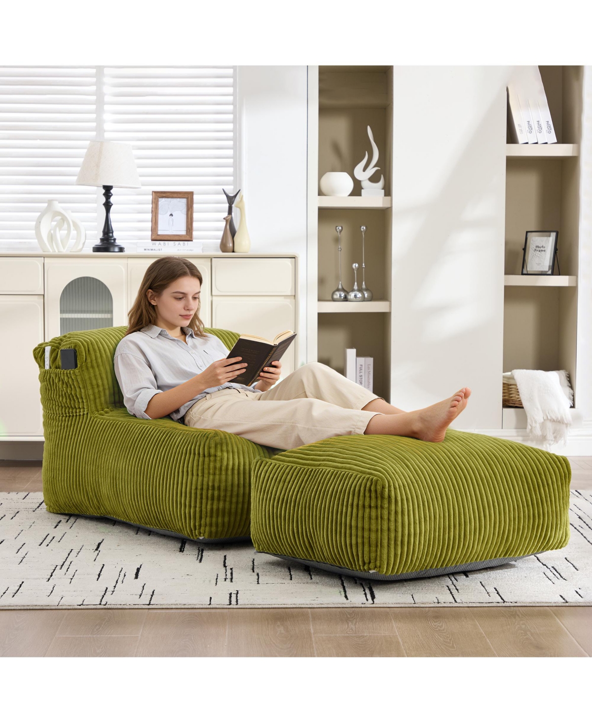 Click here for Rainsken Corduroy Bean Bag Chair with Ottoman - Bi... prices