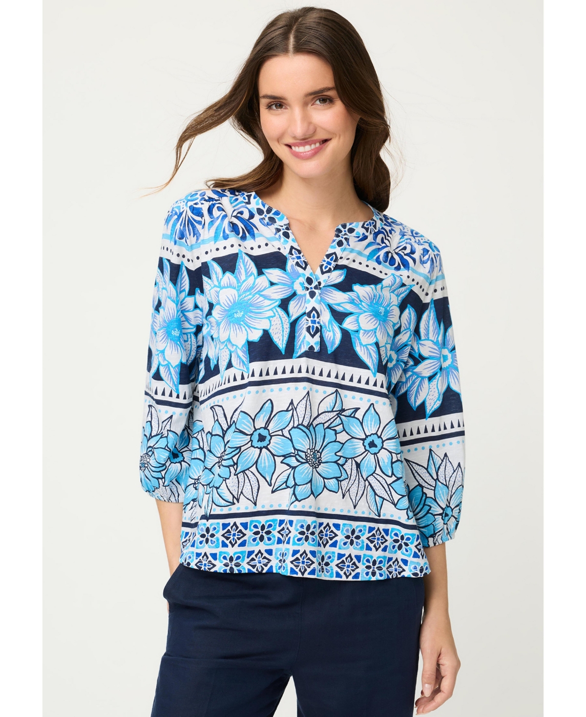 Click here for Olsen Womens Floral Panneaux T-Shirt - Bay blue prices