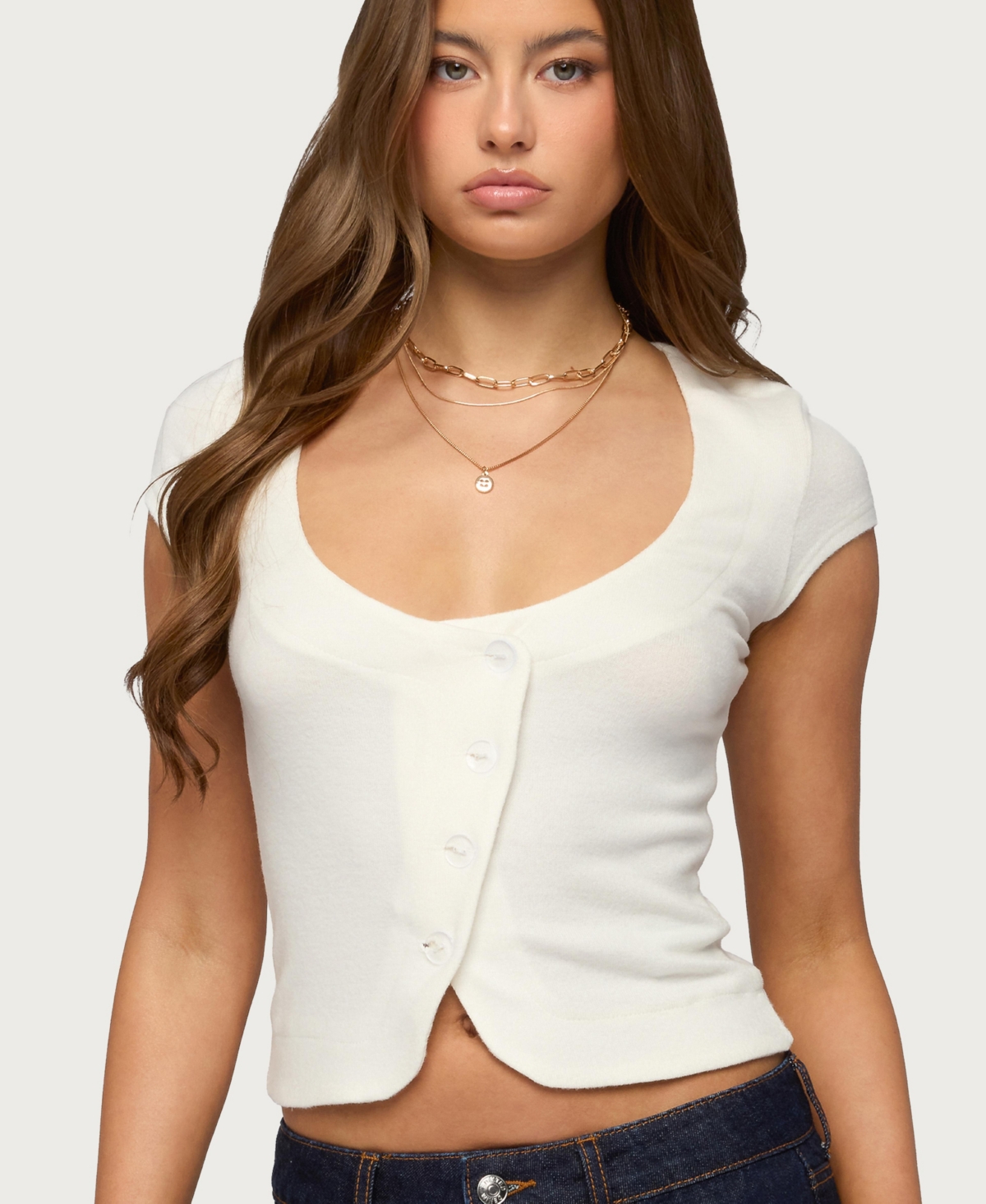 Click here for Edikted Womens Blaunca Asymmetric Knit Top - Cream prices
