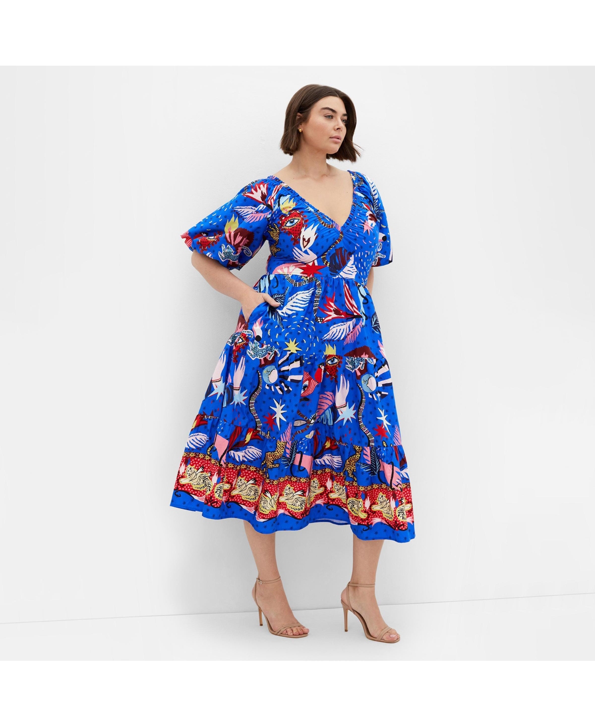 Click here for City Chic Womens Simona Print Puff Sleeve Dress -... prices