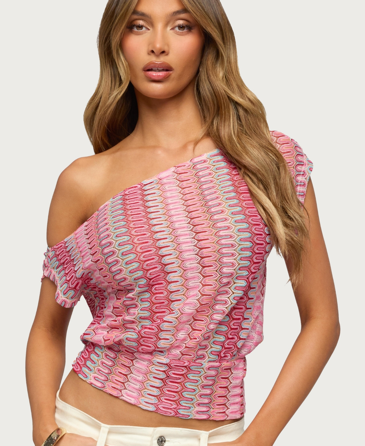 Click here for Edikted Womens Taniya Off Shoulder Zigzag Knit Top... prices
