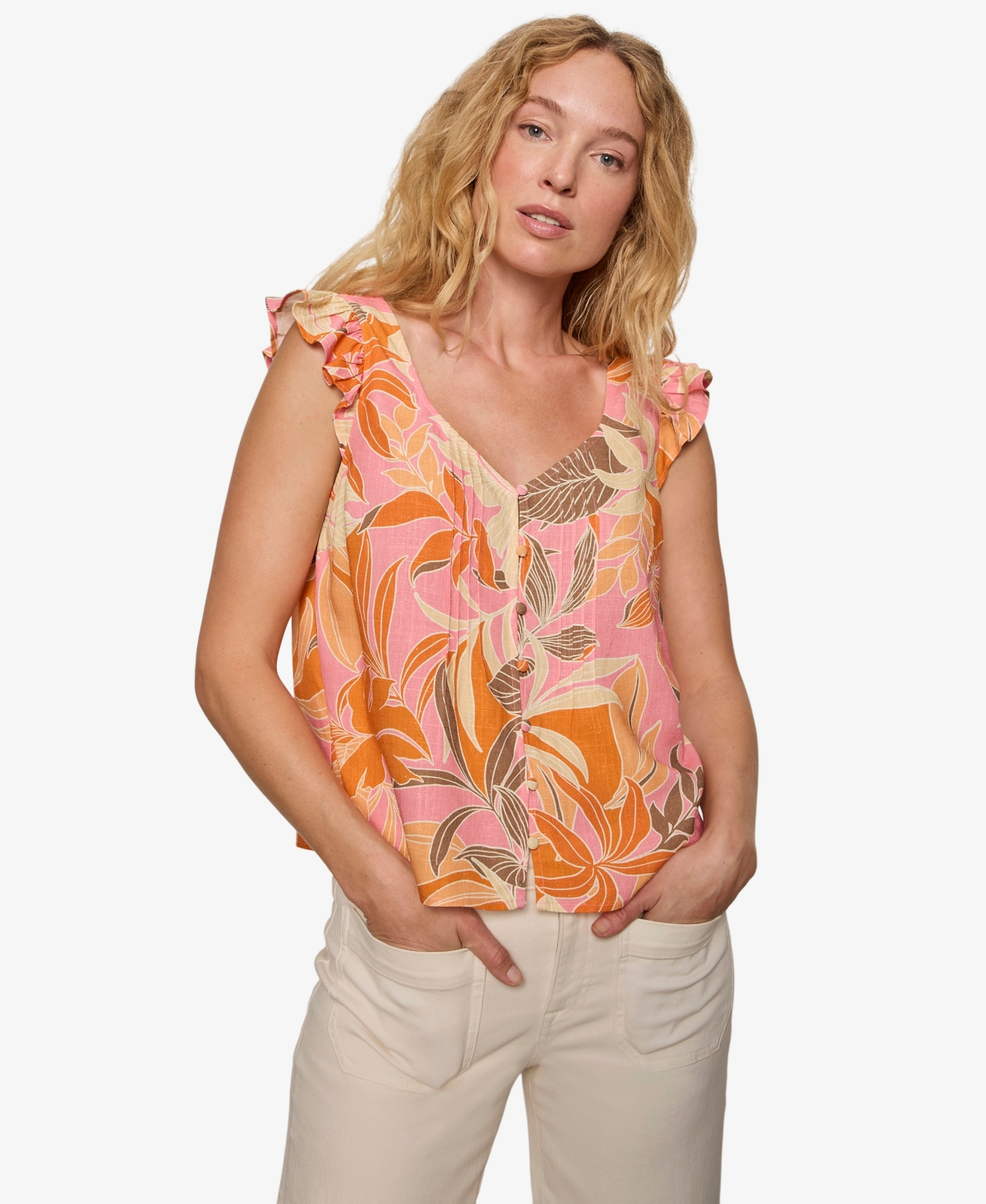 Click here for Sanctuary Womens Sleeveless V-Neck Top - Frangipan... prices