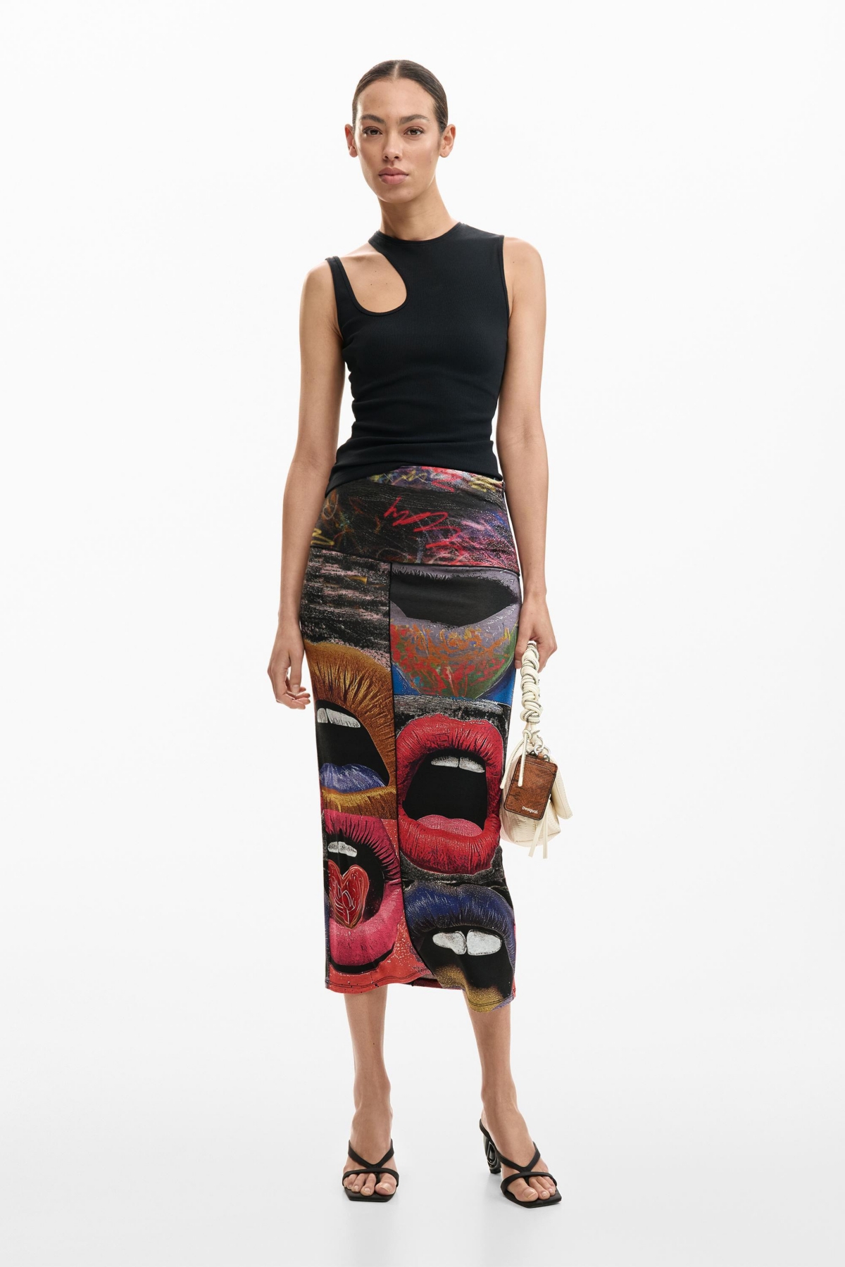 Click here for Desigual Womens Printed Skirt With Lips - Black prices