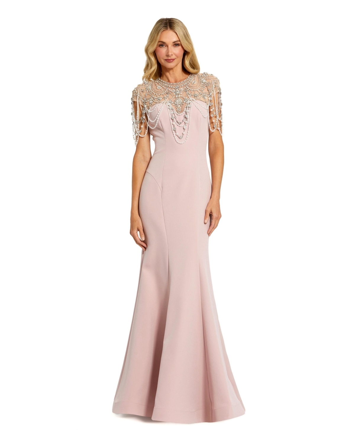 Click here for Mac Duggal Womens Pearl Beaded Draped Mermaid Even... prices