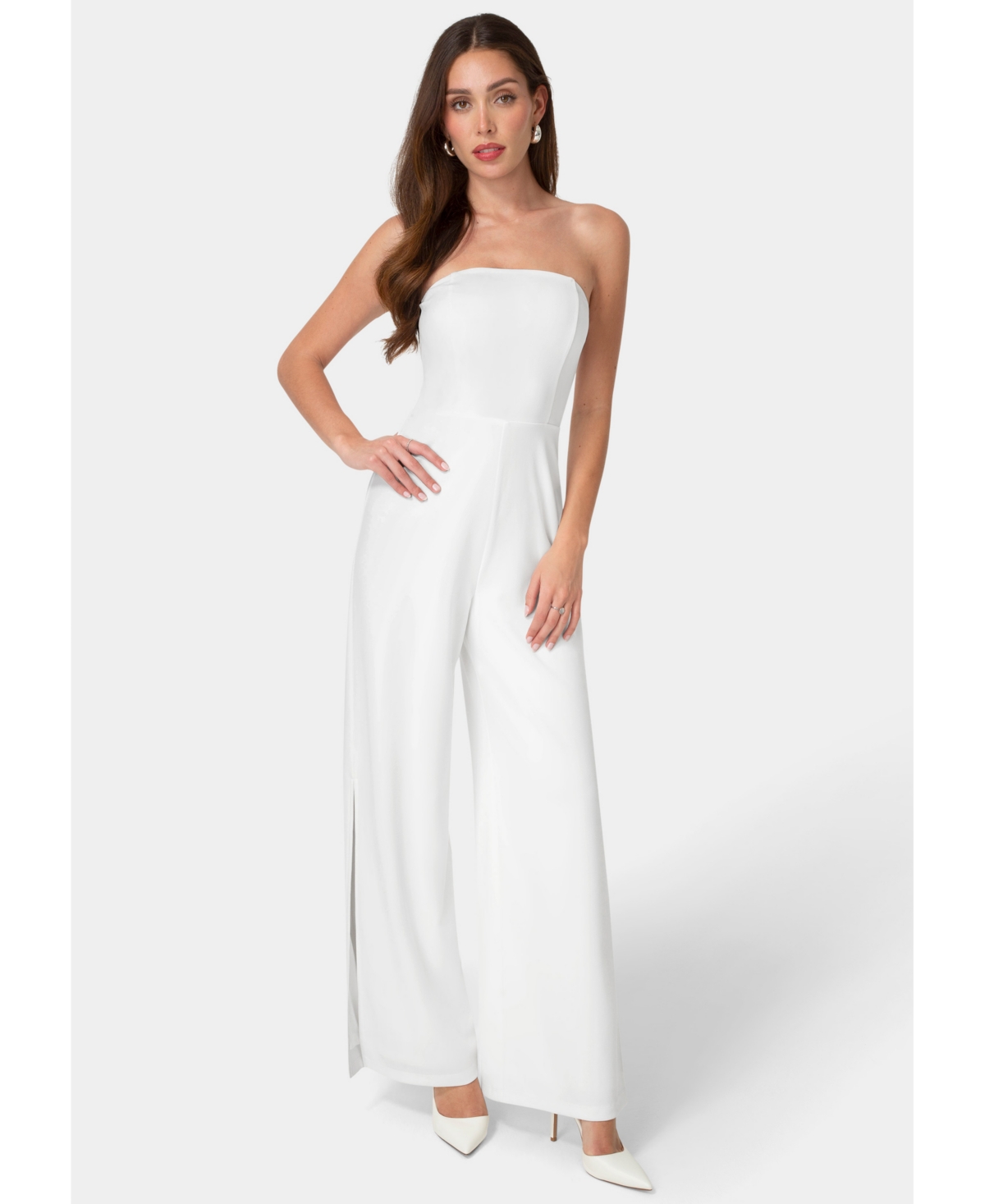 Click here for Bebe Womens Strapless A-Line Jumpsuit - White prices