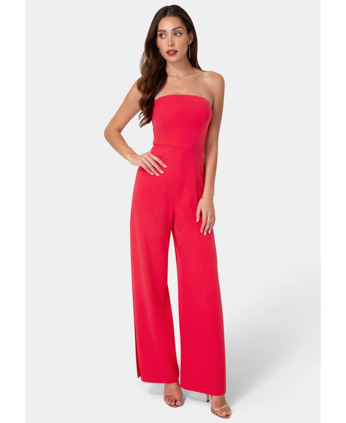 Click here for Bebe Womens Strapless A-Line Jumpsuit - Fuchsia prices