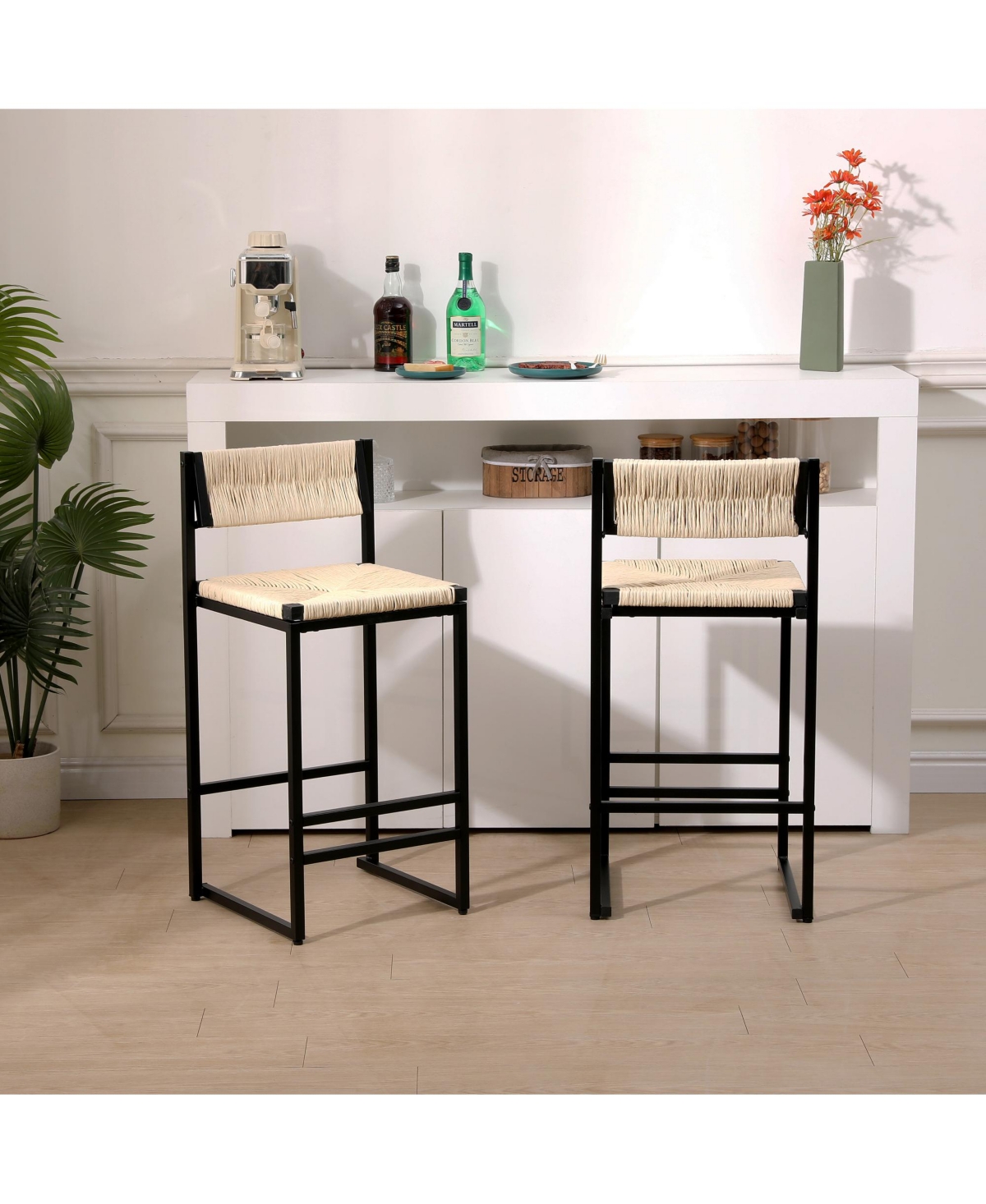 Click here for Rainsken Paper Rope Woven Bar Stools Set of 2  Mod... prices