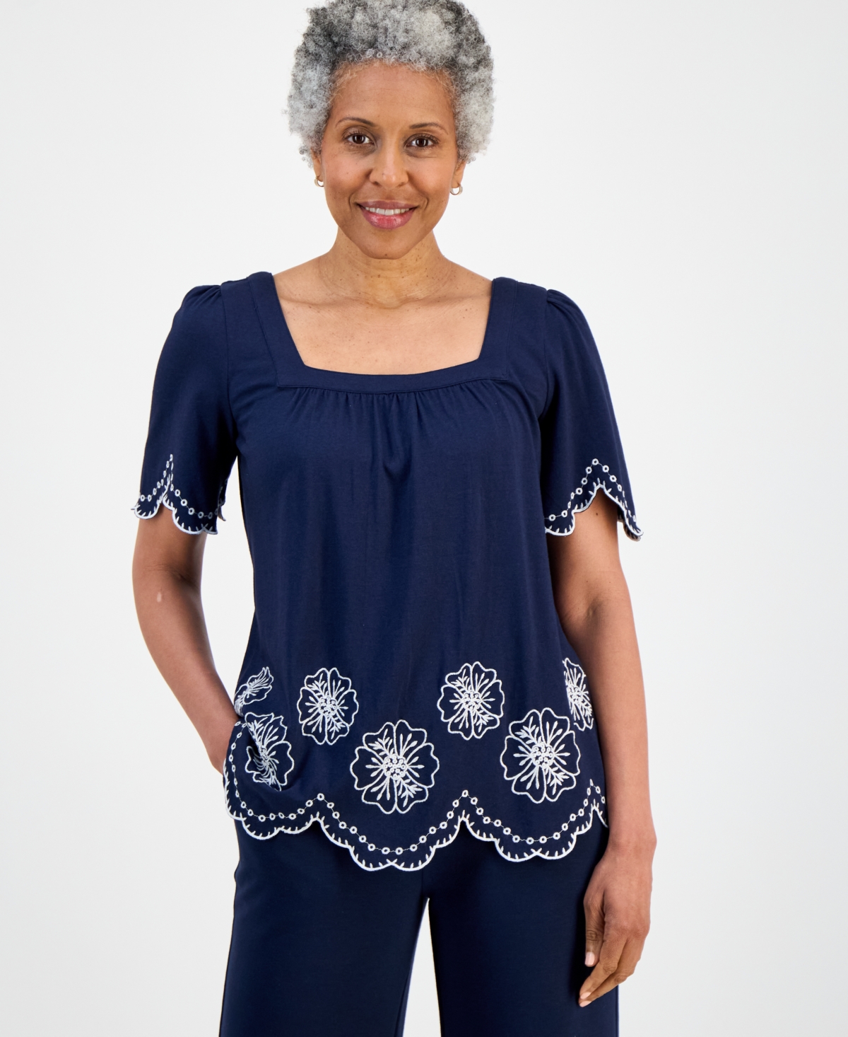Click here for Style & Co Petite Short-Sleeve Scalloped Embroider... prices
