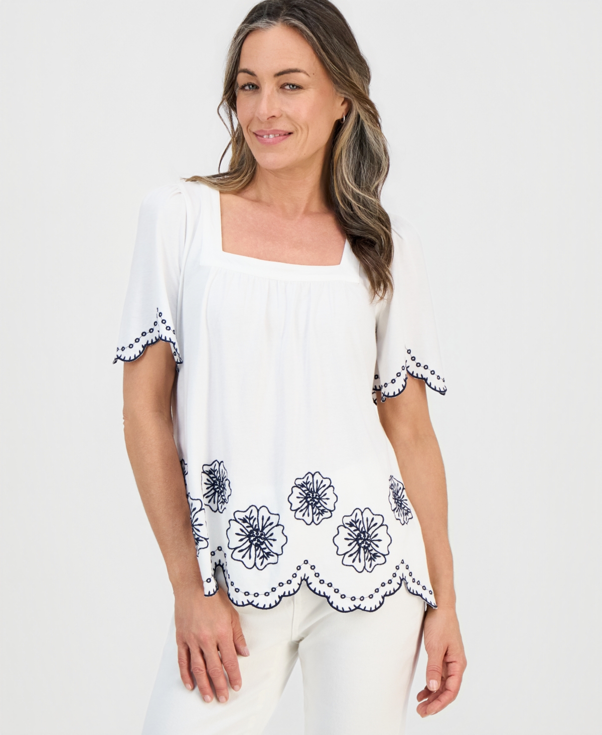 Click here for Style & Co Petite Short-Sleeve Scalloped Embroider... prices