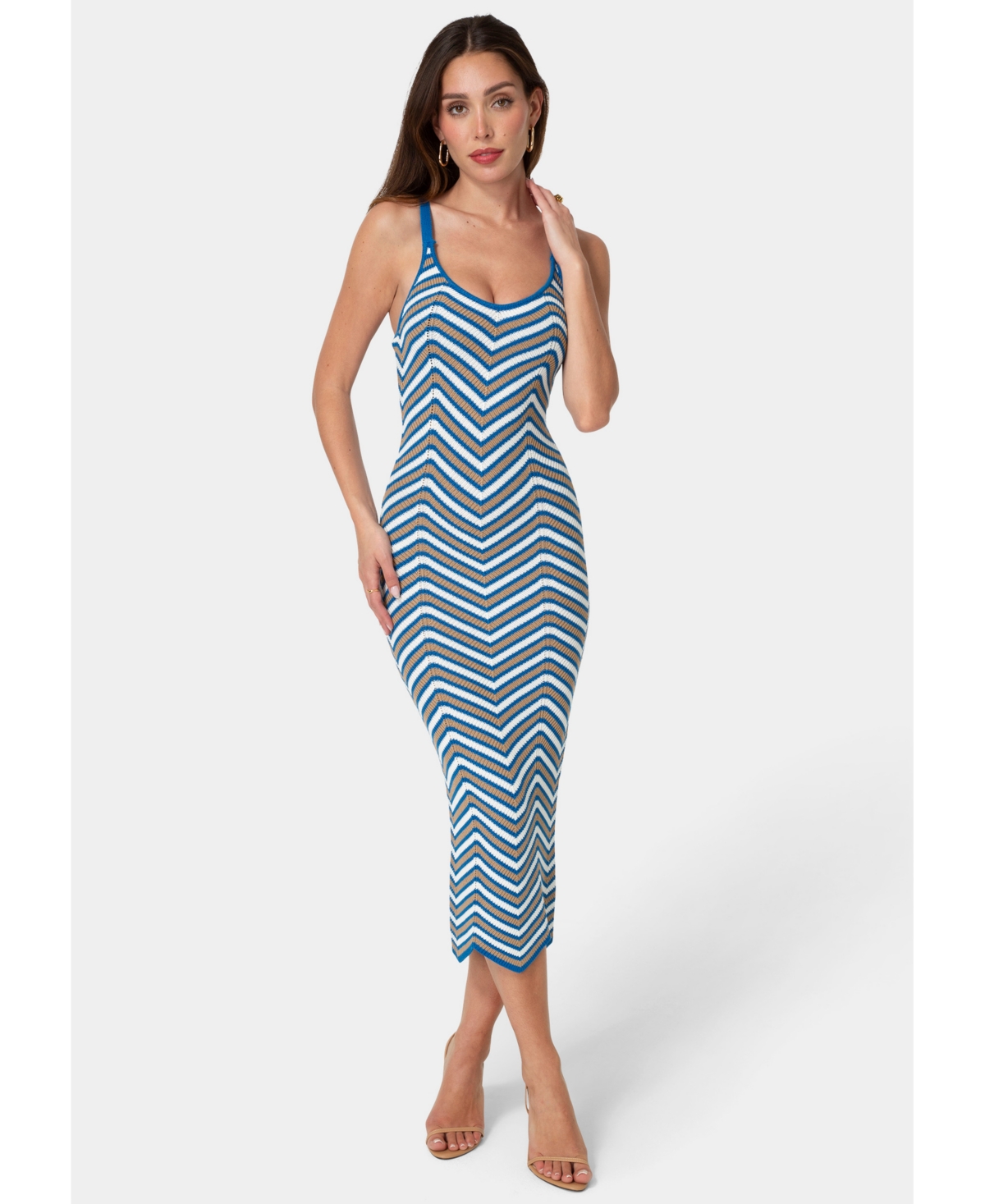 Click here for Bebe Womens Chevron Crochet Midi Dress - Blue mult... prices