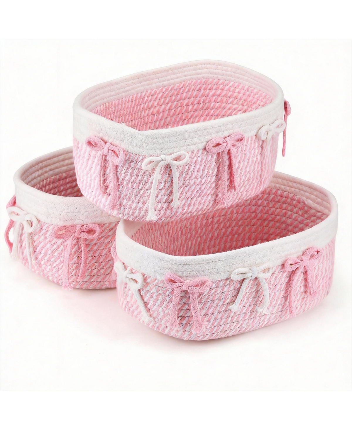 Click here for Yigii 3 Pink Bow Woven Rope Storage Baskets for Ho... prices