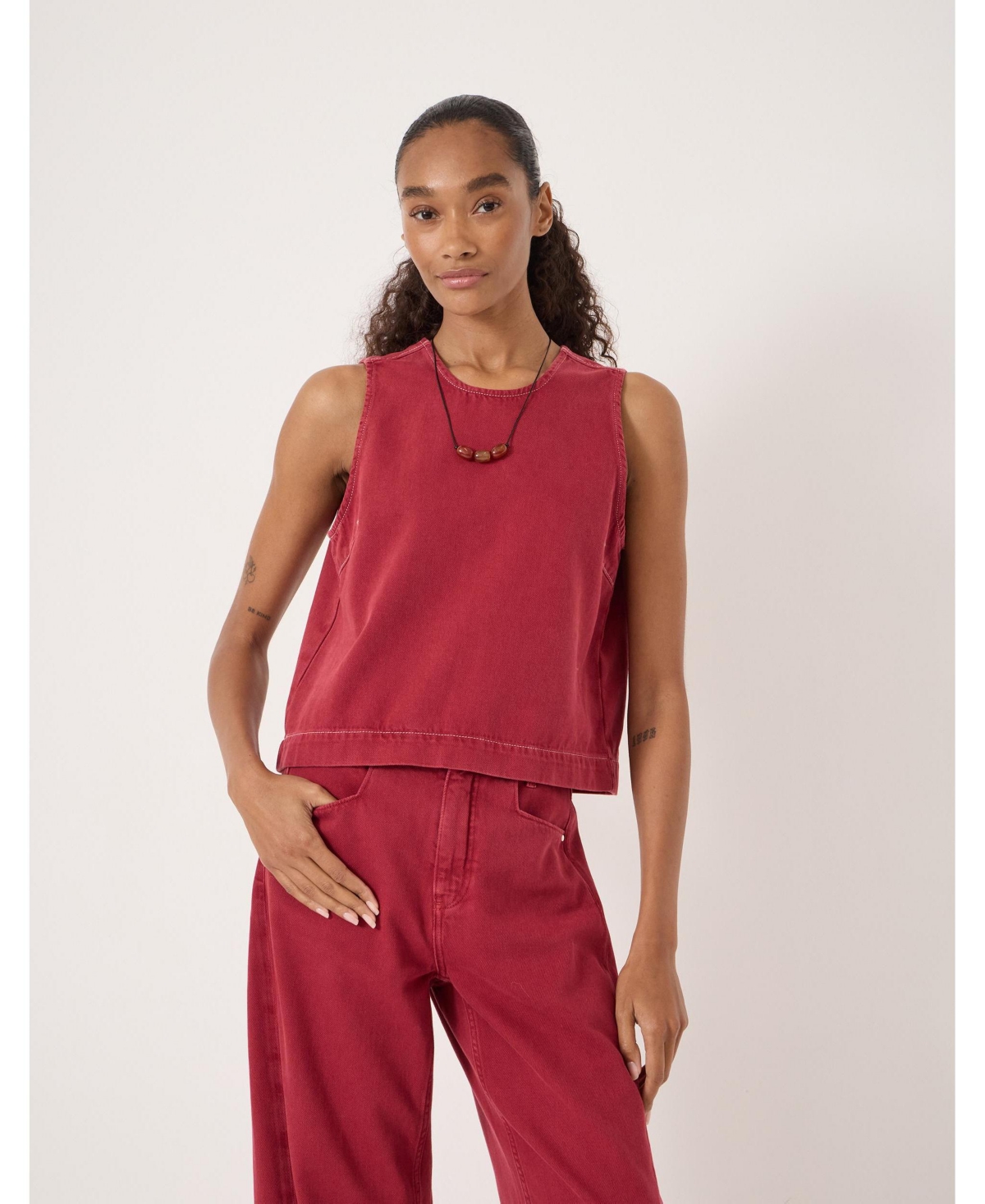 Click here for Hush Womens Valerie Denim Shell Top - Red prices