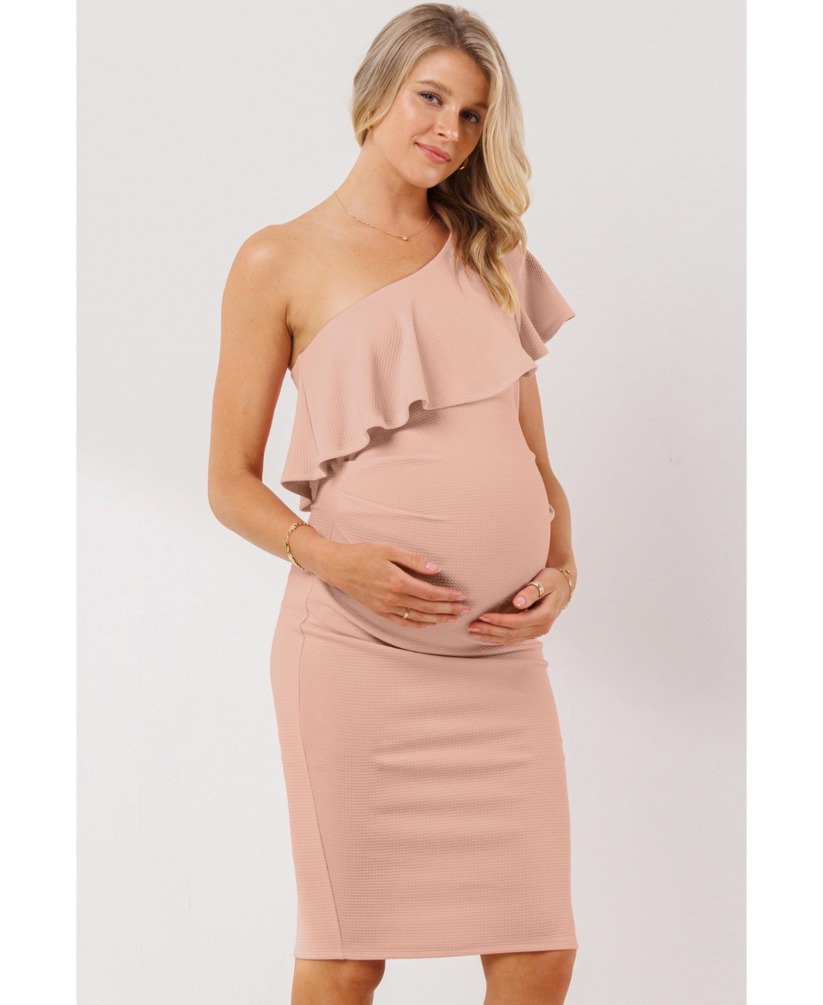 Click here for Hello Miz Maternity One-Shoulder Ruffle Bodycon Dr... prices