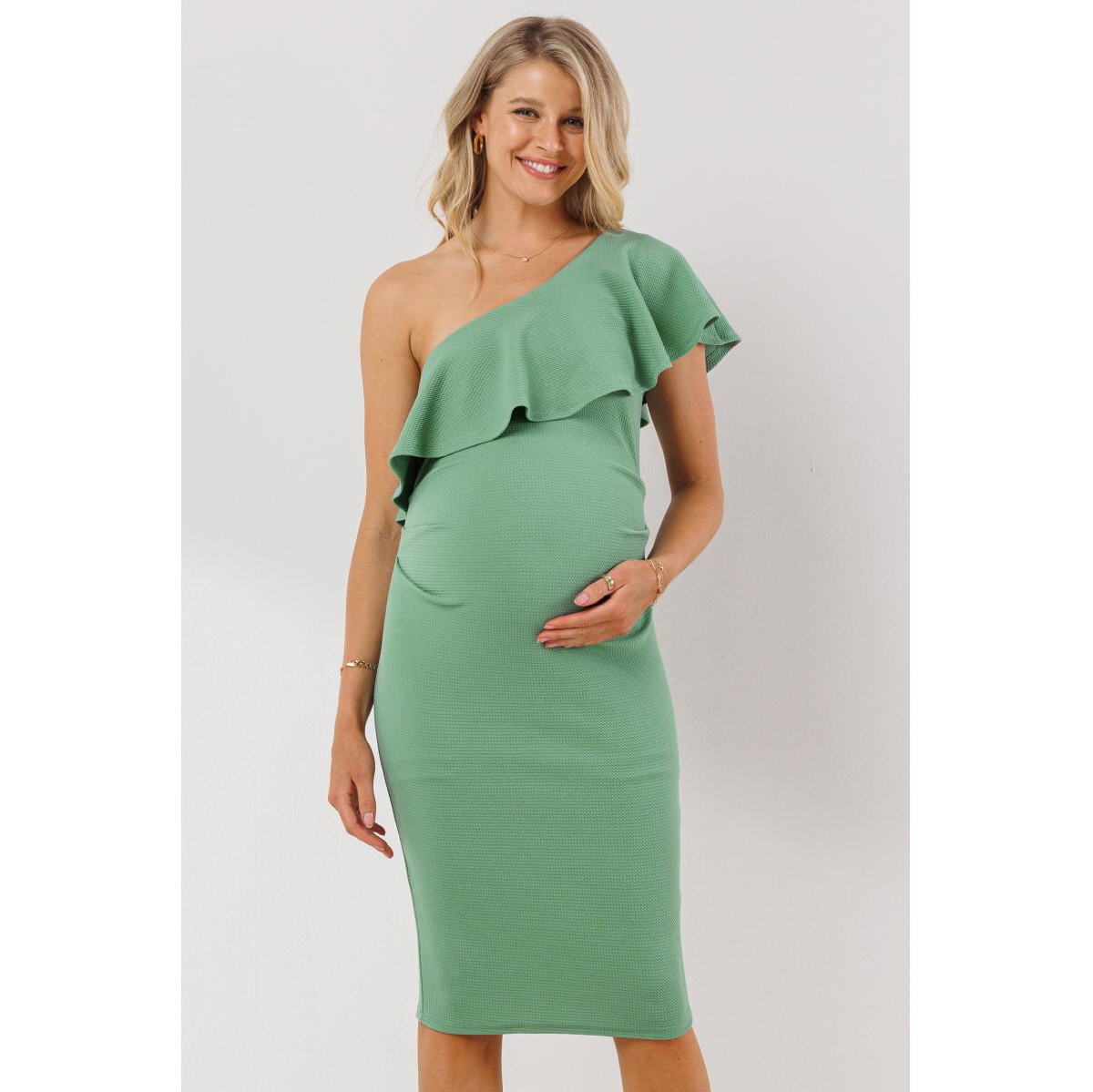 Click here for Hello Miz Maternity One-Shoulder Ruffle Bodycon Dr... prices