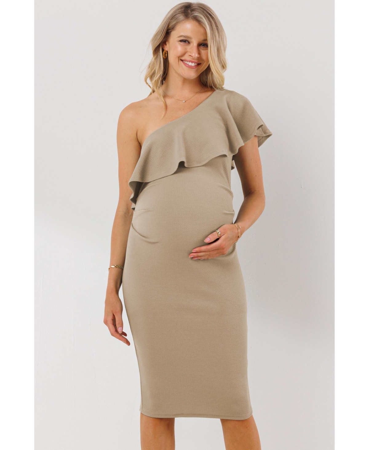 Click here for Hello Miz Maternity One-Shoulder Ruffle Bodycon Dr... prices