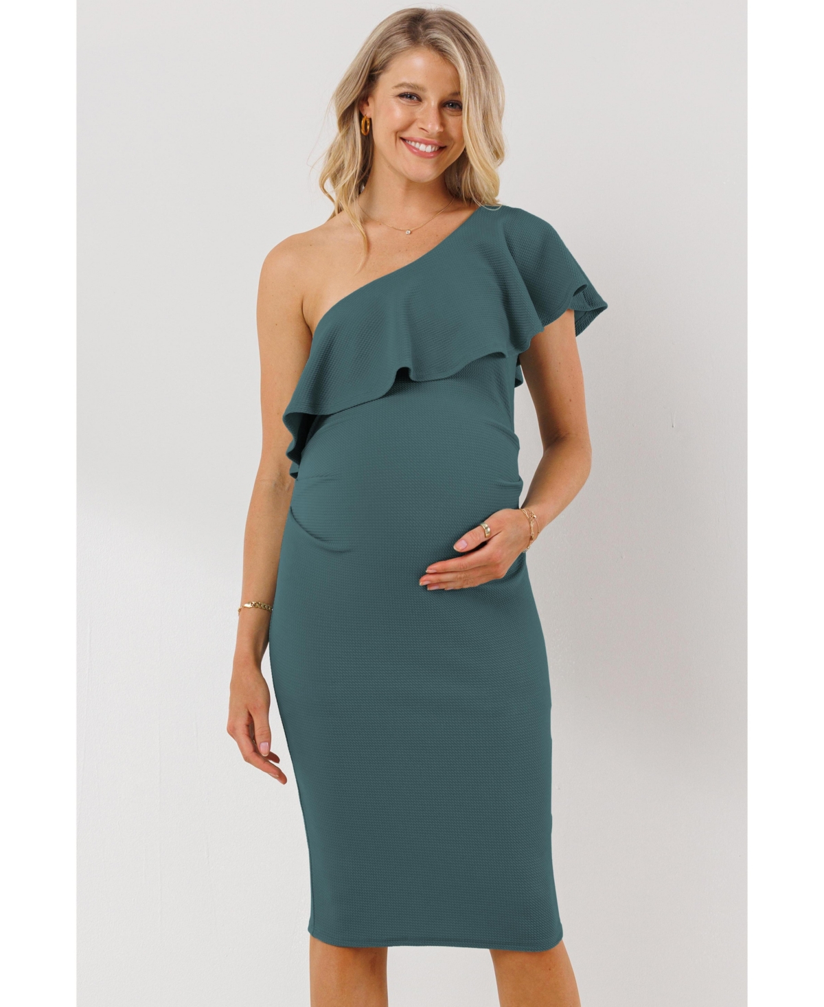 Click here for Hello Miz Maternity One-Shoulder Ruffle Bodycon Dr... prices