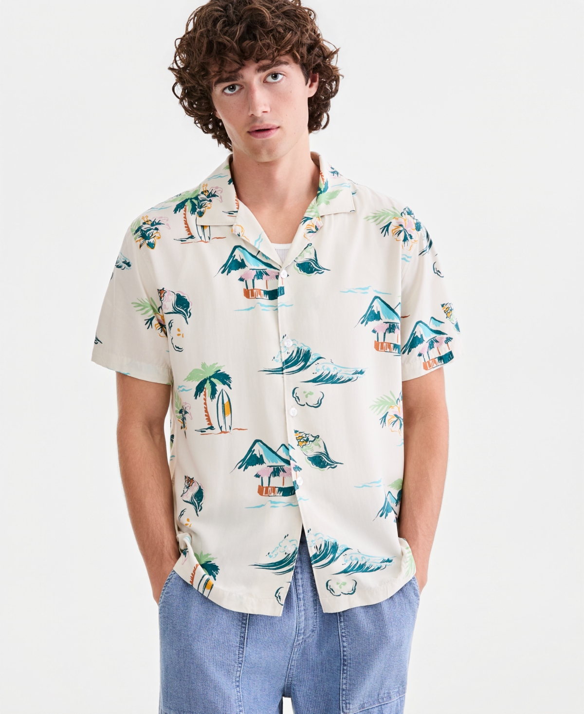 Click here for Sun + Stone Mens Ramos Printed Short-Sleeve Camp S... prices