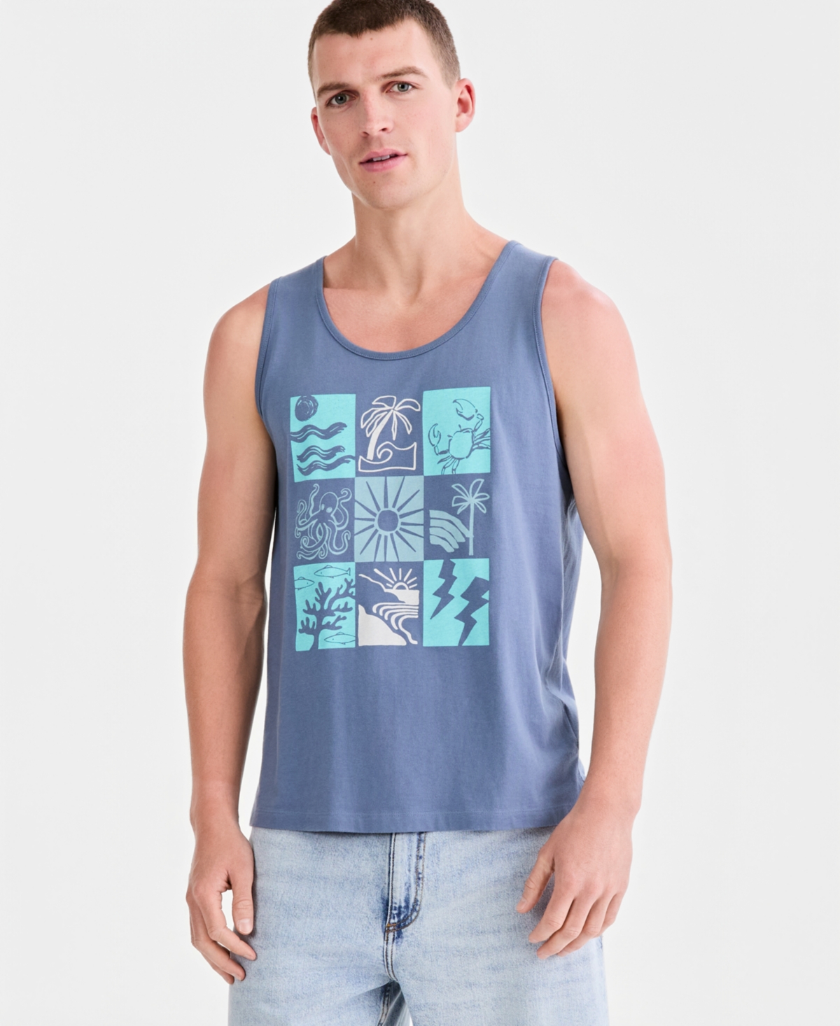 Click here for Sun + Stone Mens Cotton Beach Tile Graphic Tank To... prices