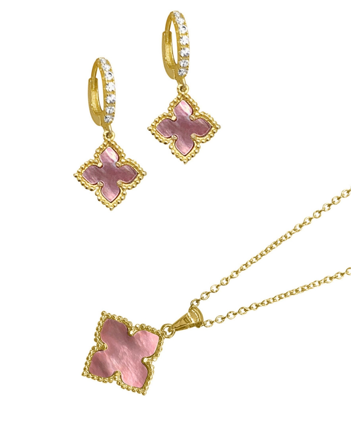 Click here for Adornia Mother-of-Pearl Gold 2-Piece Pink Flower S... prices