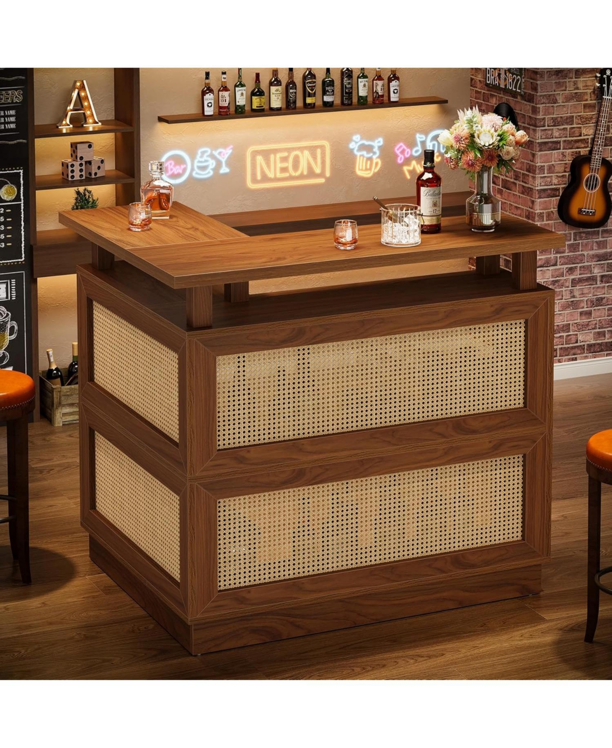 Click here for Tribesigns L Shaped Bar Table with 4-Tier Storage... prices