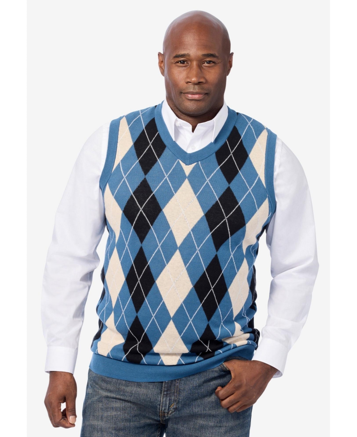 Click here for KingSize Big & Tall V-Neck Argyle Sweater Vest - B... prices