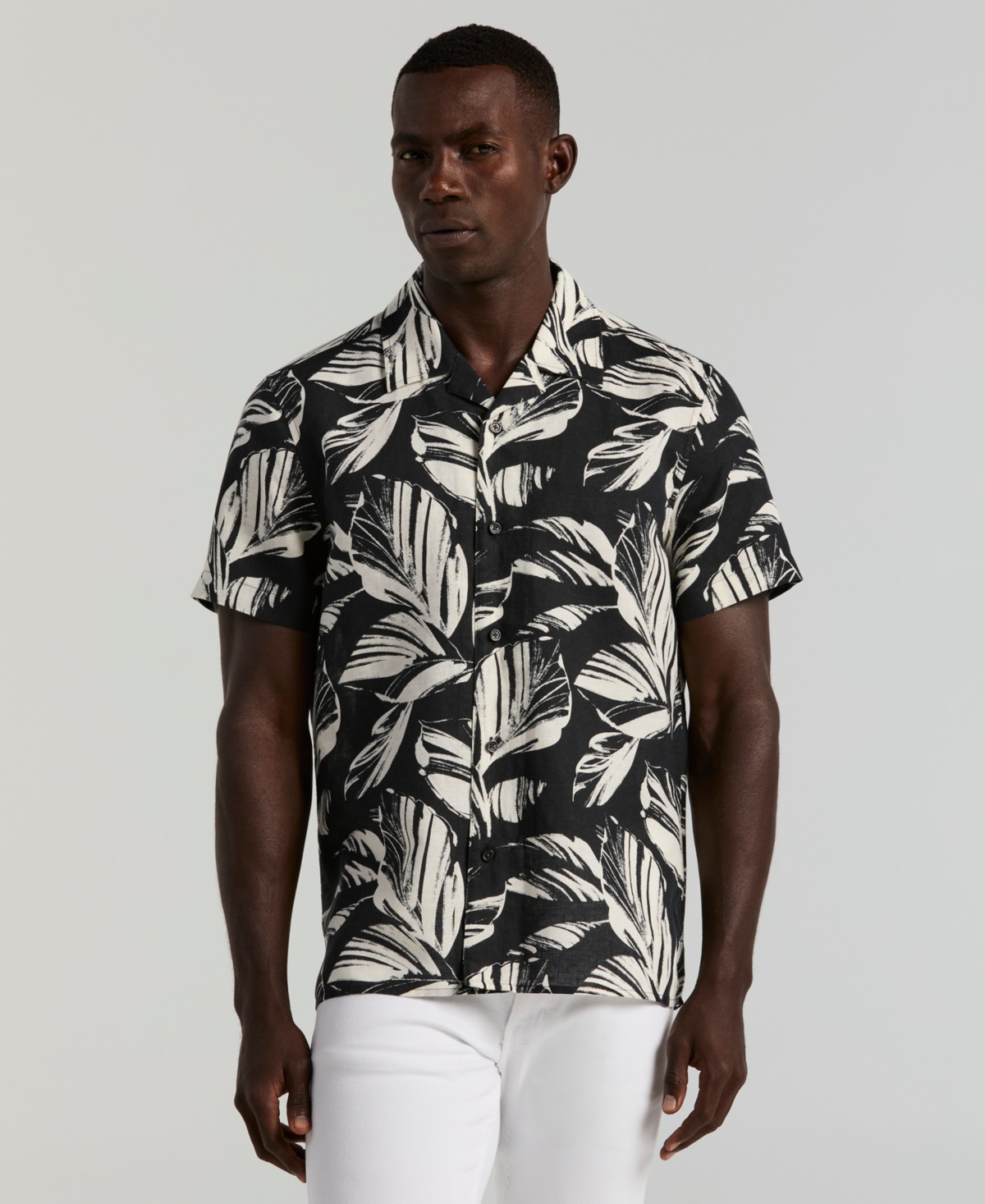 Click here for Perry Ellis Mens Leaf Print Camp Collar Shirt - Bl... prices