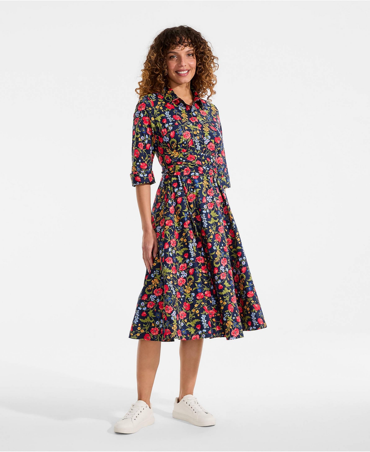 Click here for Lands End Womens Poplin Midi Wrap Front Dress - De... prices