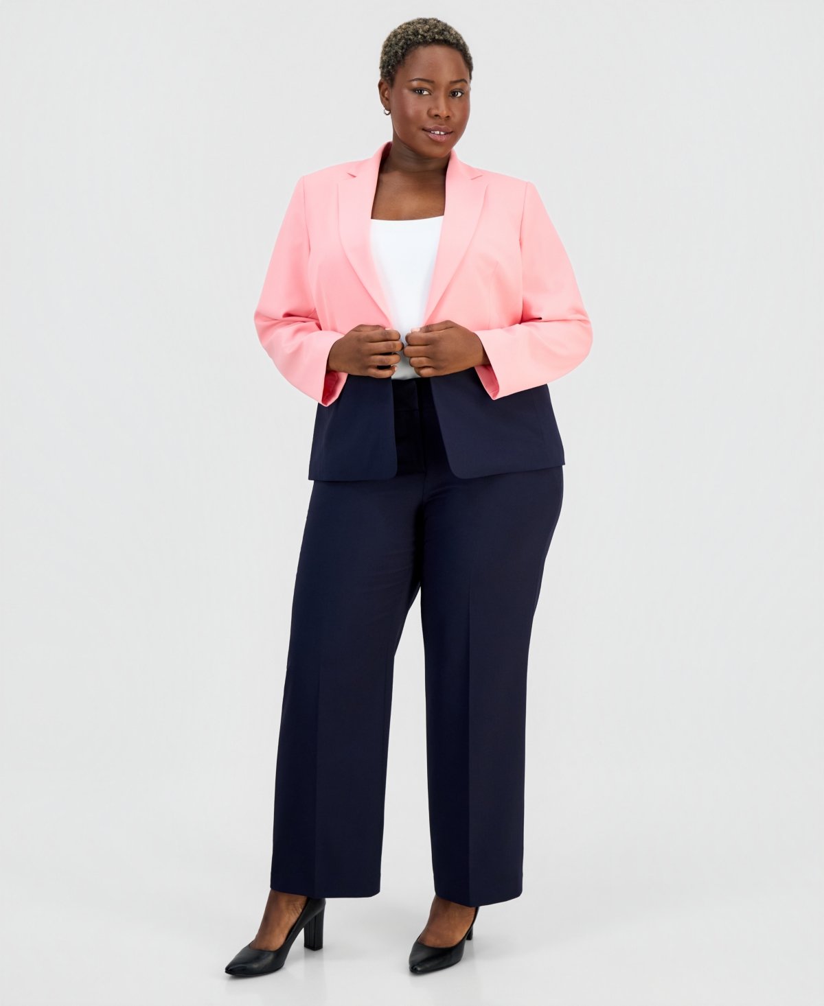Click here for Le Suit Plus Size Colorblocked One-Button Peplum J... prices