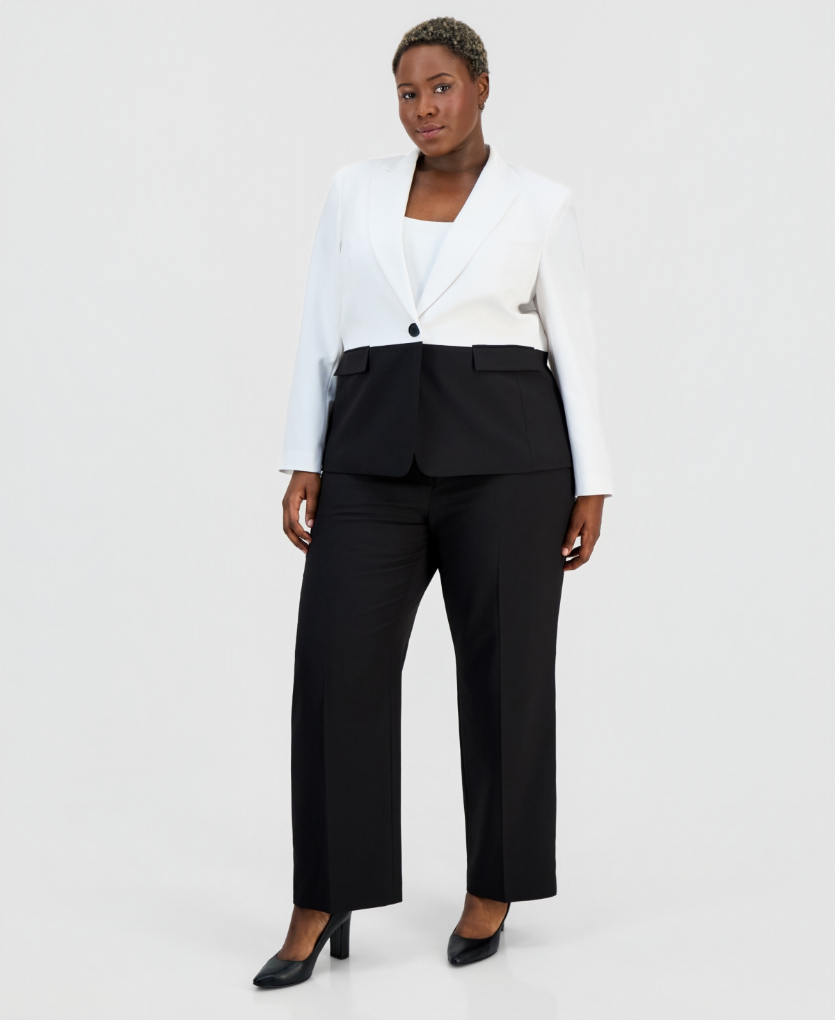 Click here for Le Suit Plus Size Colorblocked One-Button Peplum J... prices