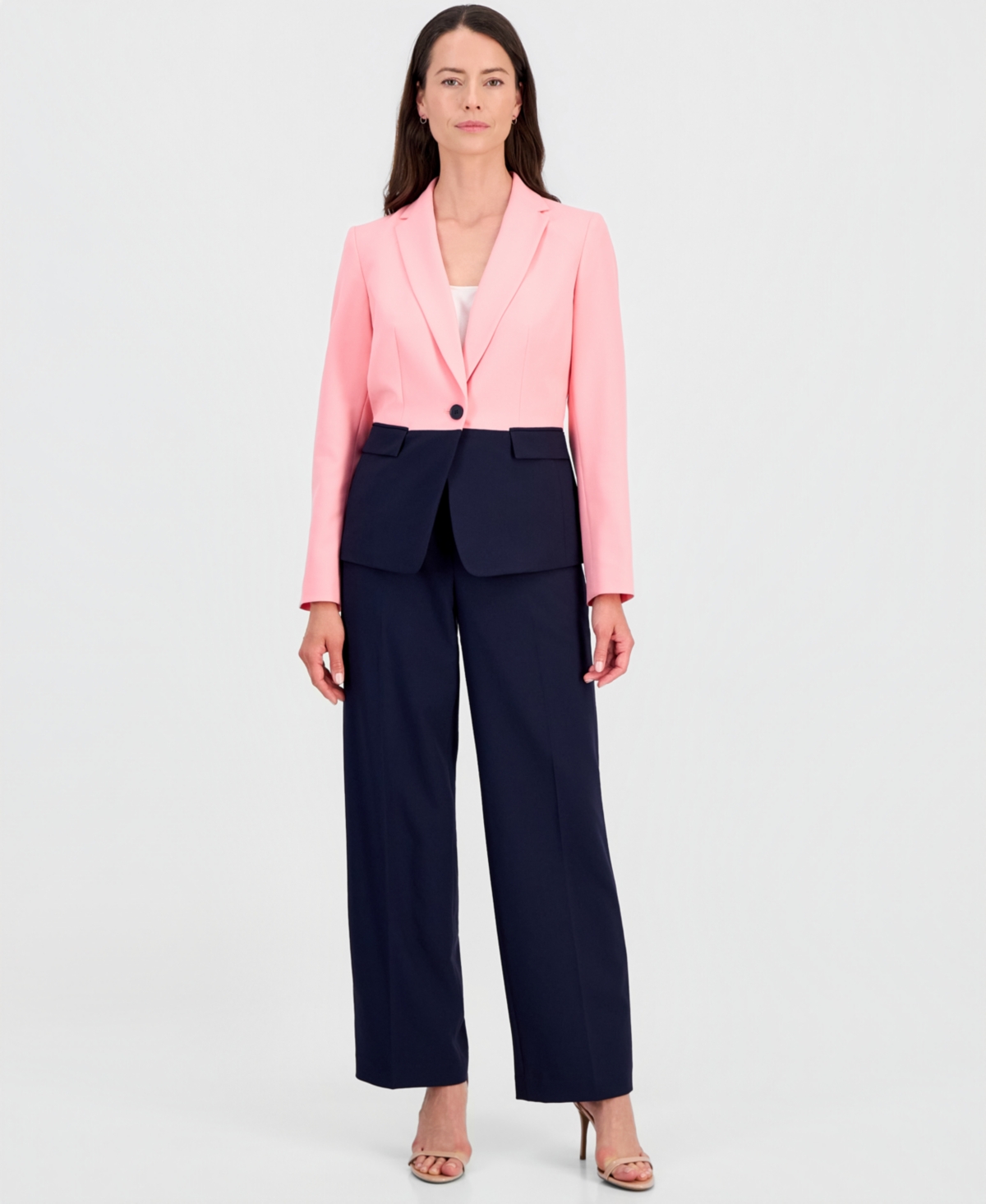 Click here for Le Suit Colorblocked One-Button Peplum Jacket & Fl... prices