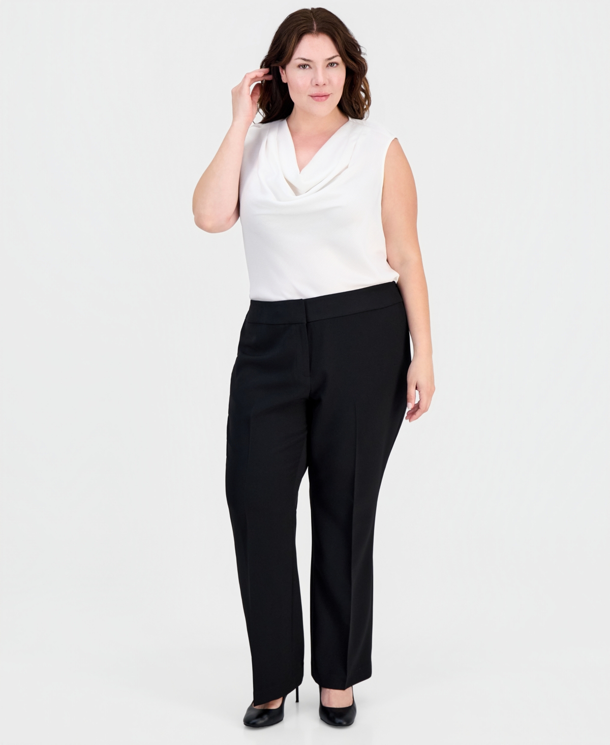 Click here for Kasper Plus Size High Rise Bootcut Pants - Black prices