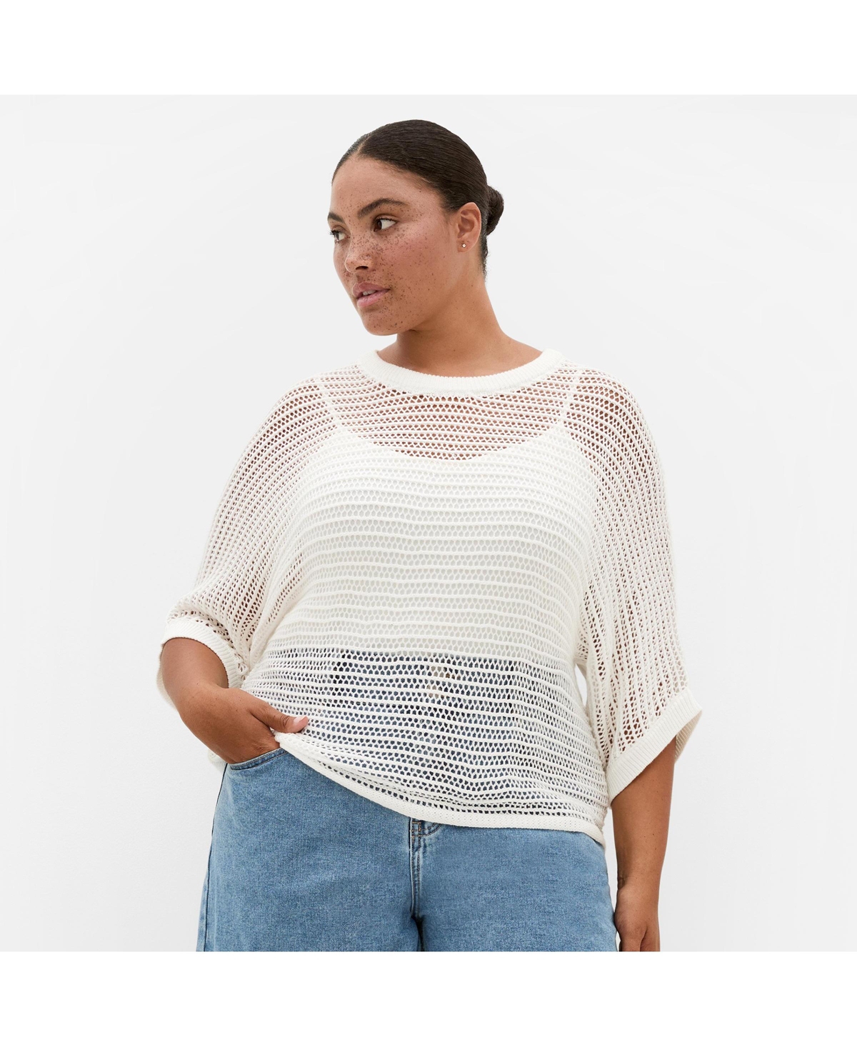 Click here for City Chic Womens Crochet Knit Resort Top - Creme prices