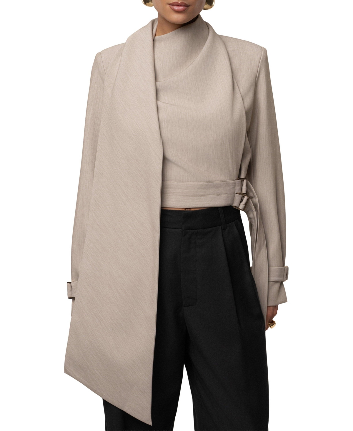 Click here for Jluxlabel Womens Aligned Scarf Top - Stone prices