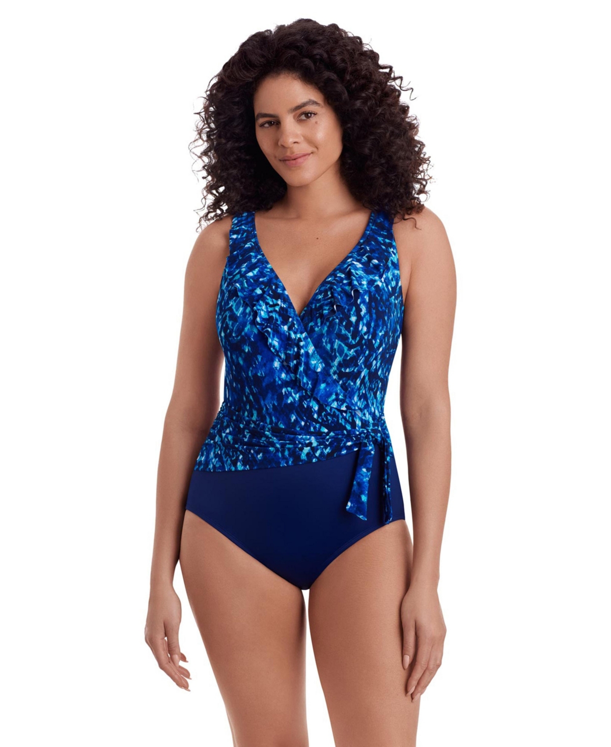 Click here for Longitude Womens Ruffle Front Sash Surplice Long T... prices