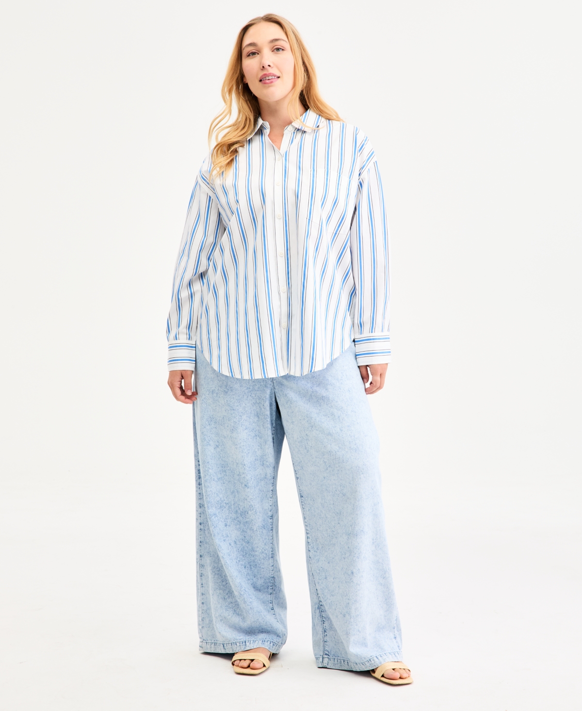 Click here for On 34th Plus Size Bayside Stripe Button-Front Cott... prices