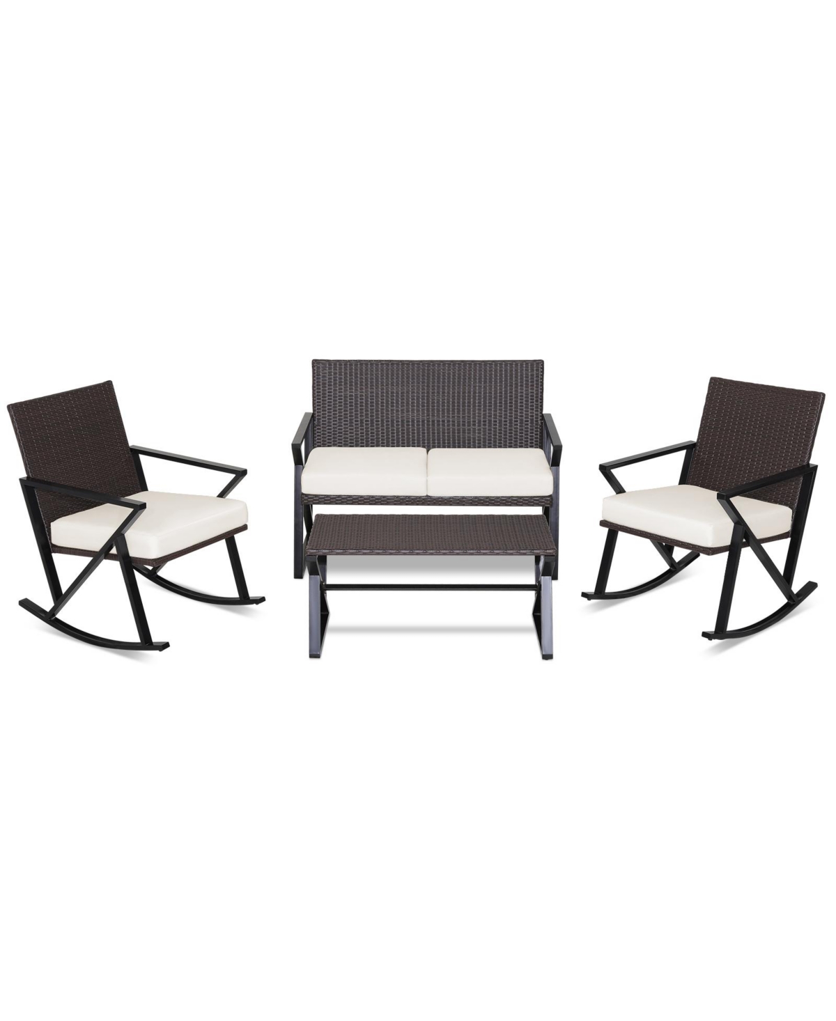 Click here for Gymax Set of 4 Patio Rattan Wicker Rocking Chairs... prices