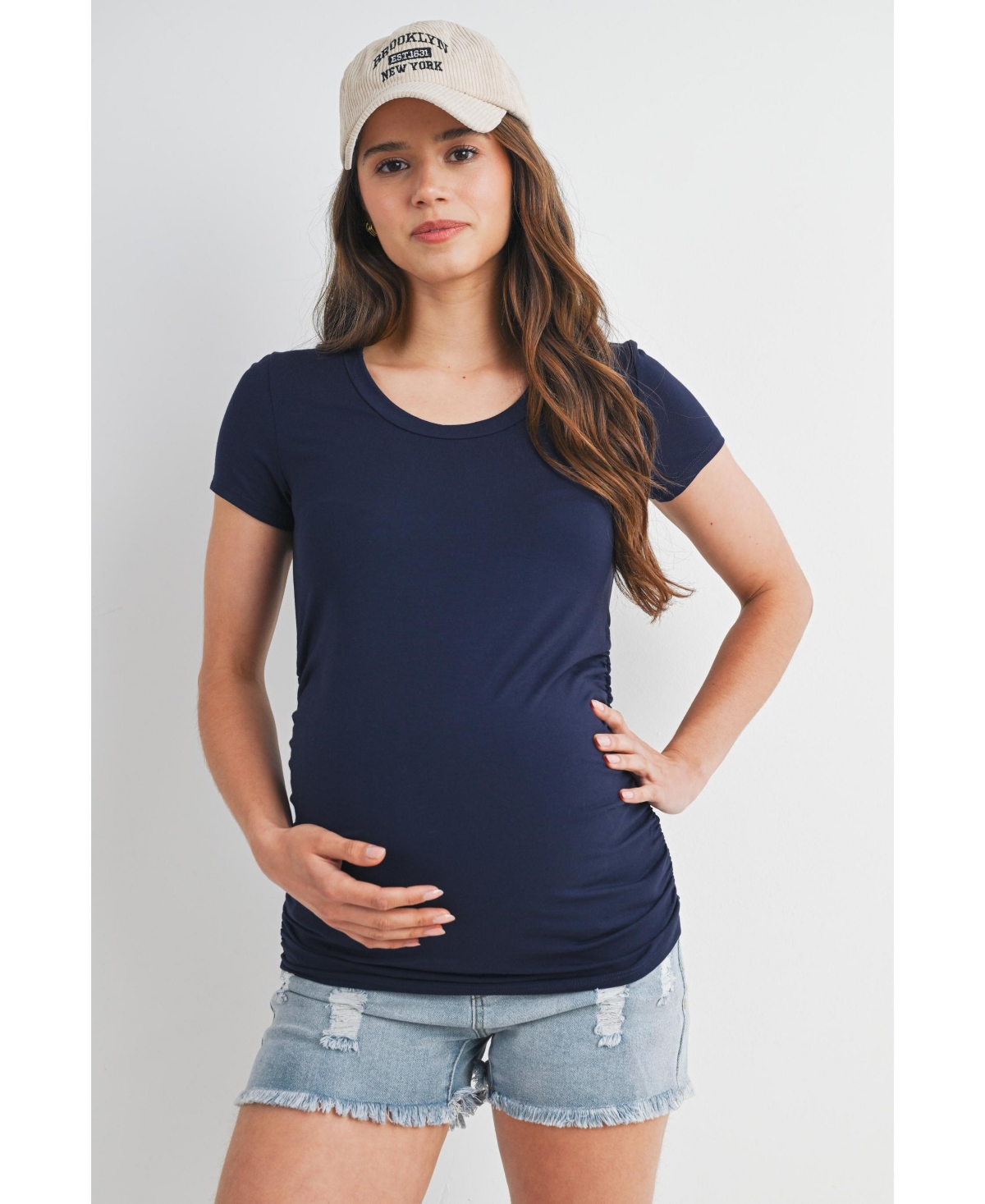 Click here for Hello Miz Maternity Side Ruched Short Sleeve T-Shi... prices