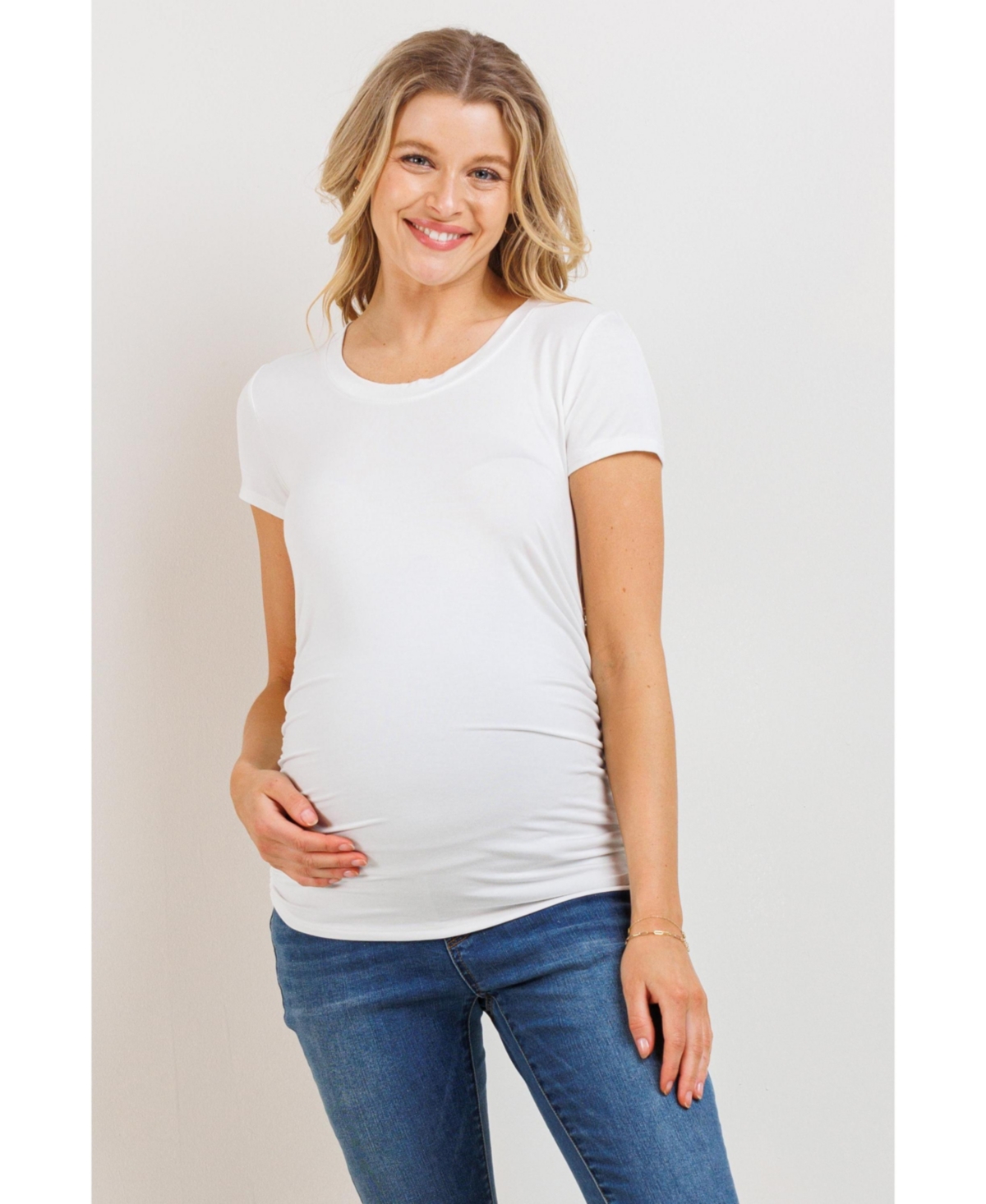 Click here for Hello Miz Maternity Side Ruched Short Sleeve T-Shi... prices
